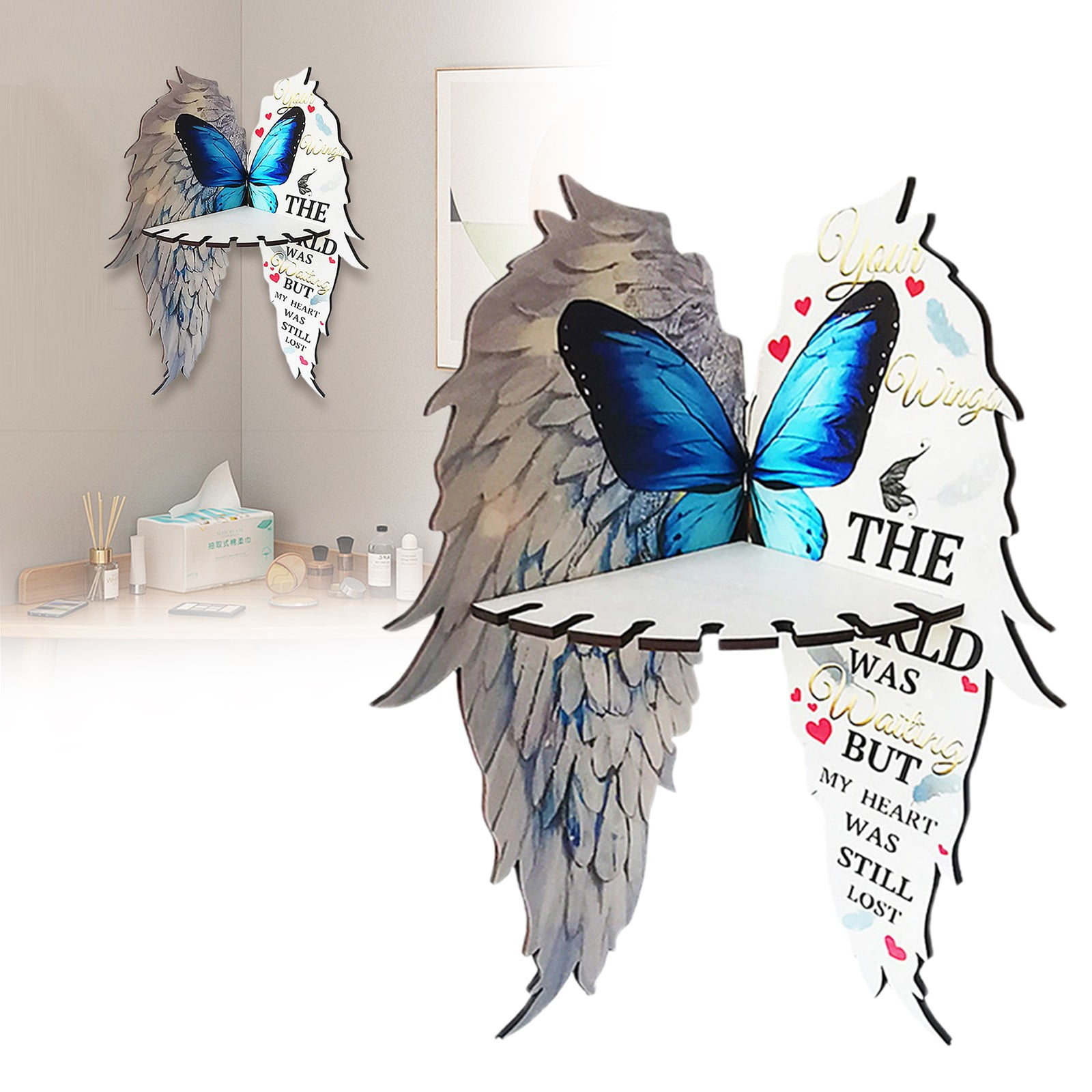 Corner Shelves Wall Mounted Angel Wooden Floating Corner Shelves Rustic ...