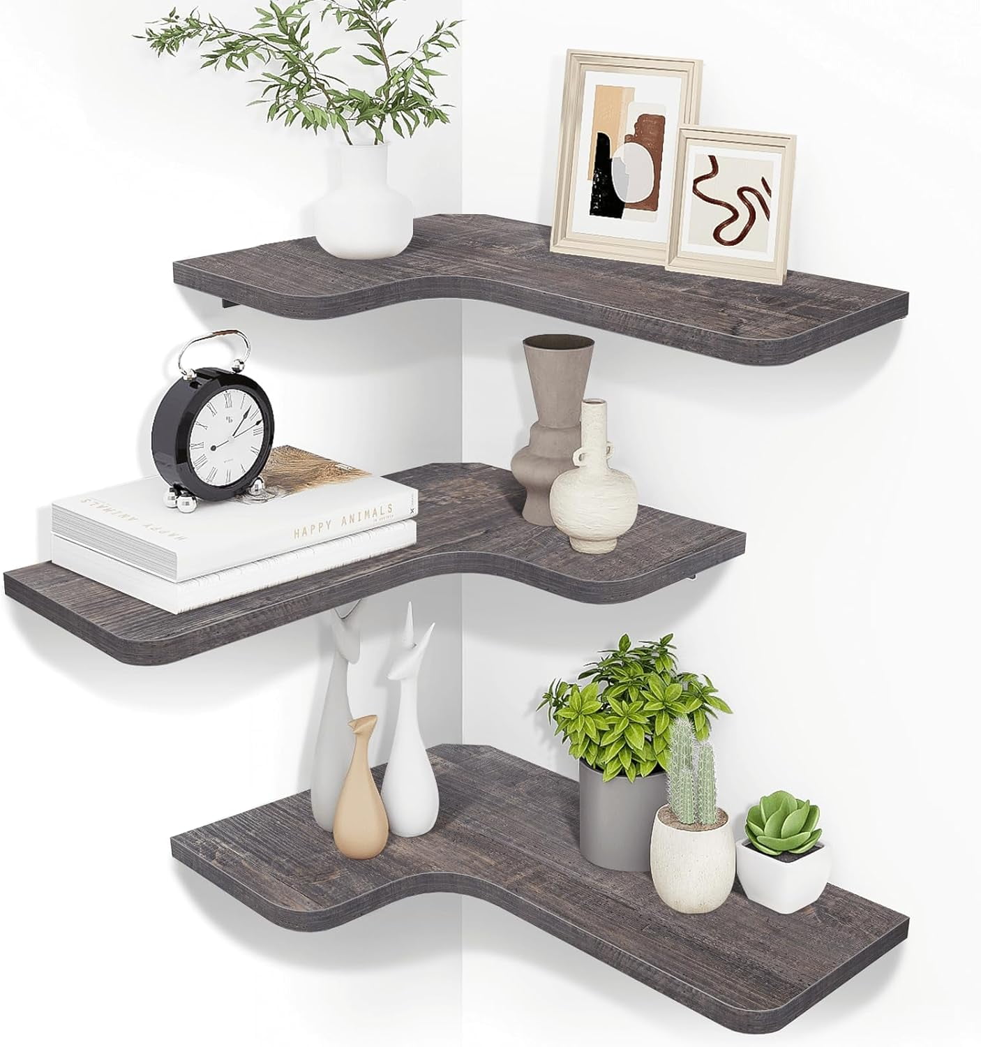 Corner Shelves Wall Mounted, Set of 3 Floating Corner Shelves with Cord ...
