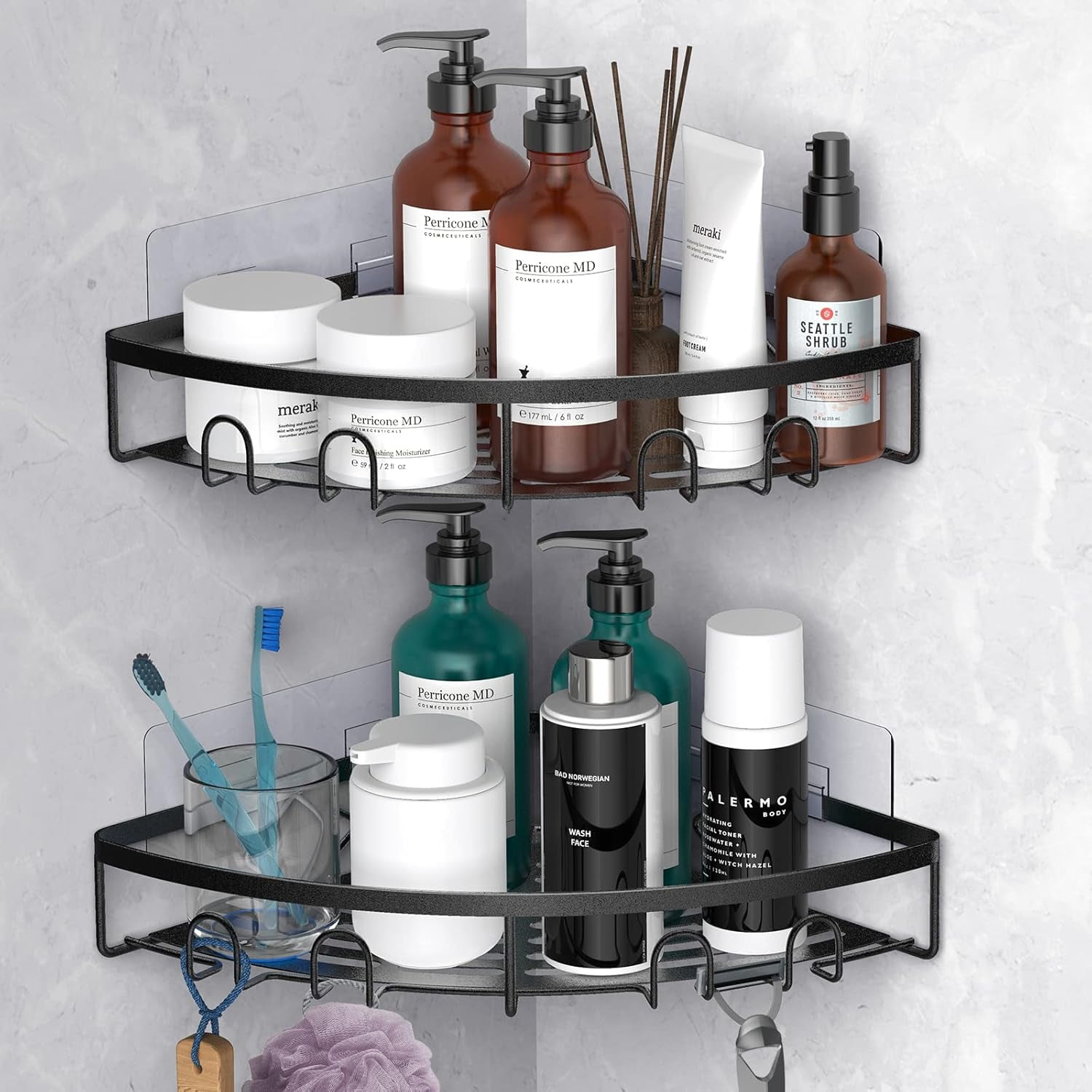 Corner Shower Caddy, 2 Pack Adhesive Bathroom Shower Corner Organizer ...