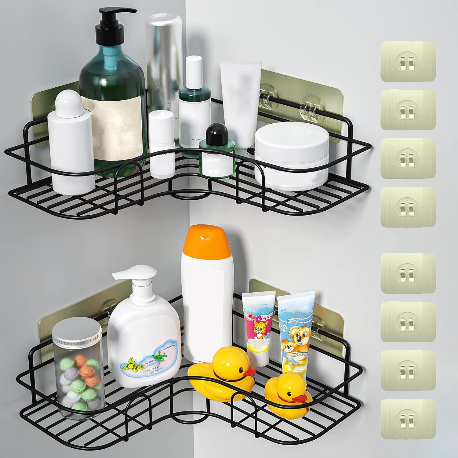 Corner Shower Caddy, 2 Pack Adhesive Organizer with Hooks, Shelf for ...