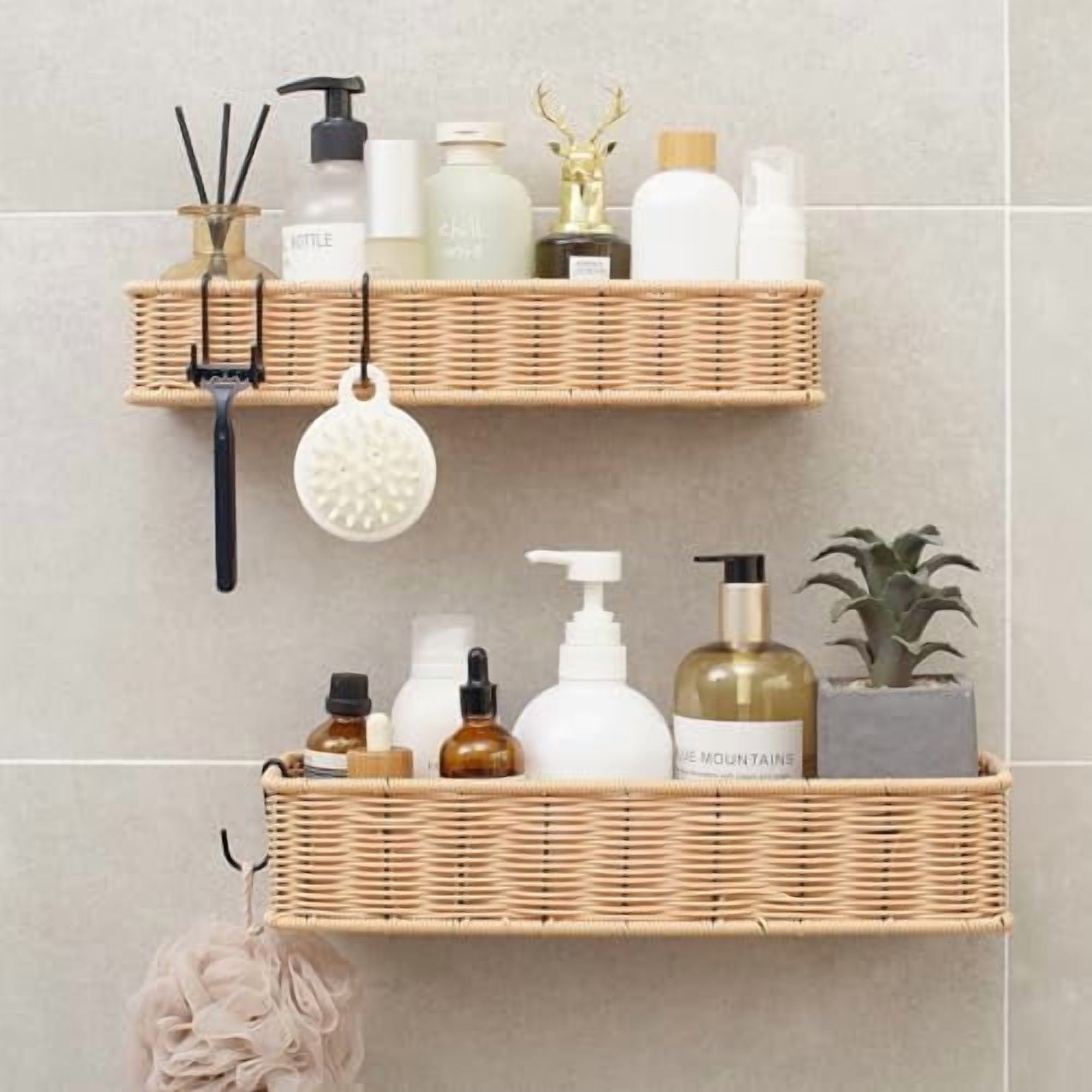 Corner Shower Caddy, 2 Pack Rustproof Corner Shelves, Wicker Shower ...