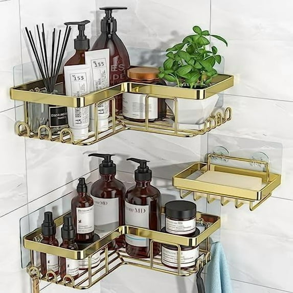Corner Shower Caddy, 3-Pack Adhesive Bathroom Caddy with Soap Holder ...