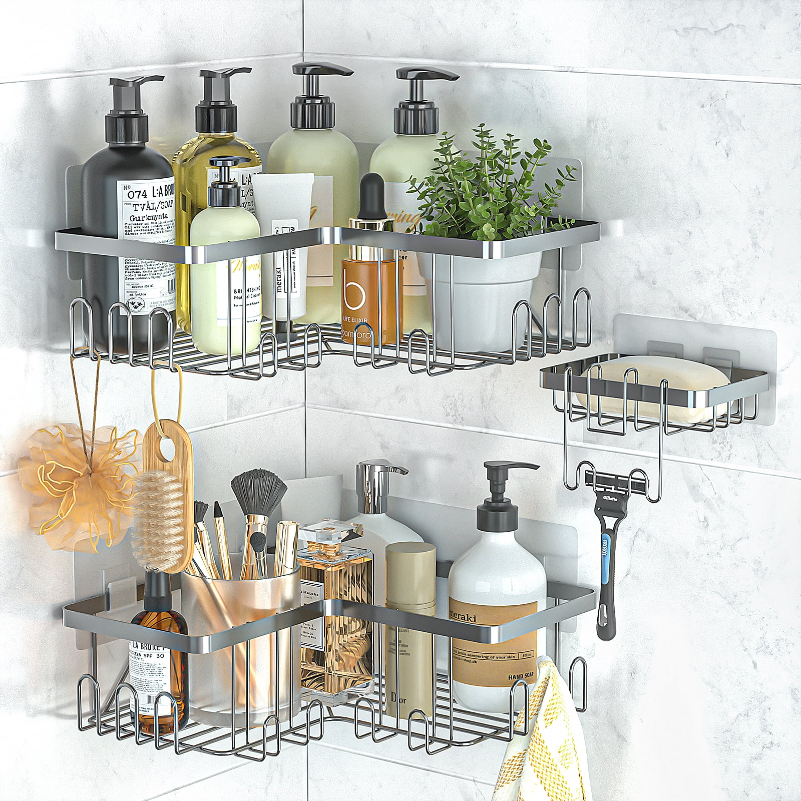 3-Pack Corner Shower Caddy with Hooks and Soap Holder, Rust-Resistant ...