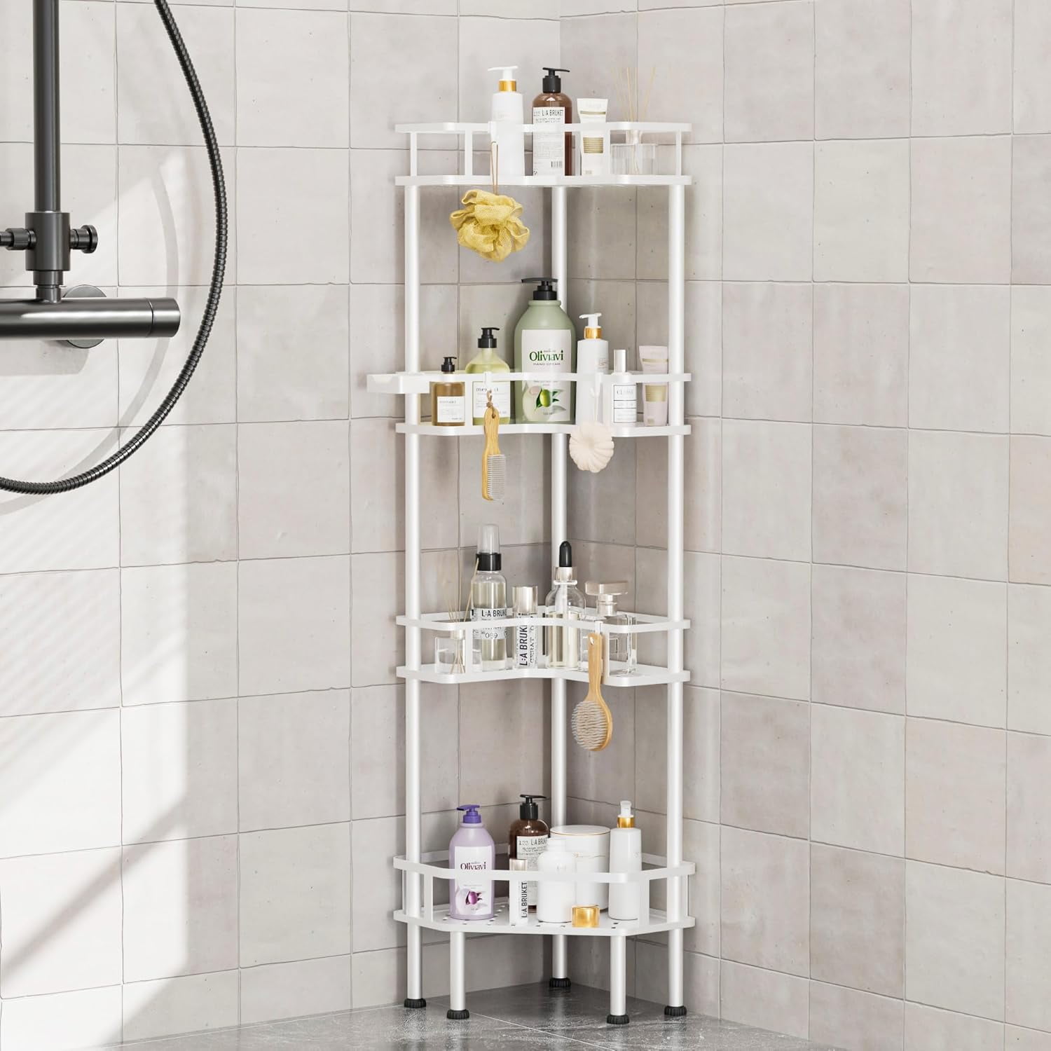Corner Shower - 4 Tier Shower Organizer Corner Shelf Stand, Stainless ...