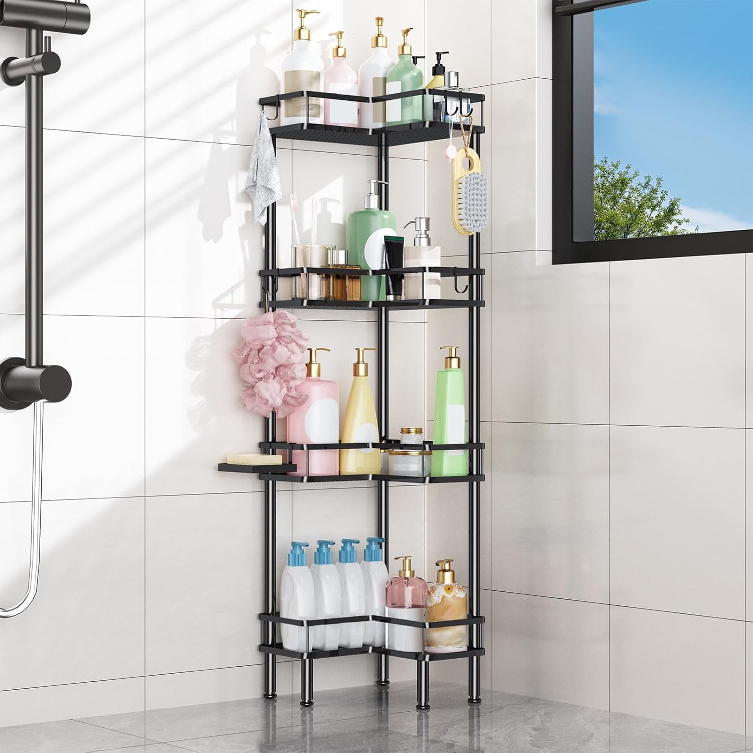 Corner Shower Caddy, 4 Tier Standing Shower Caddy for Shampoo Storage ...