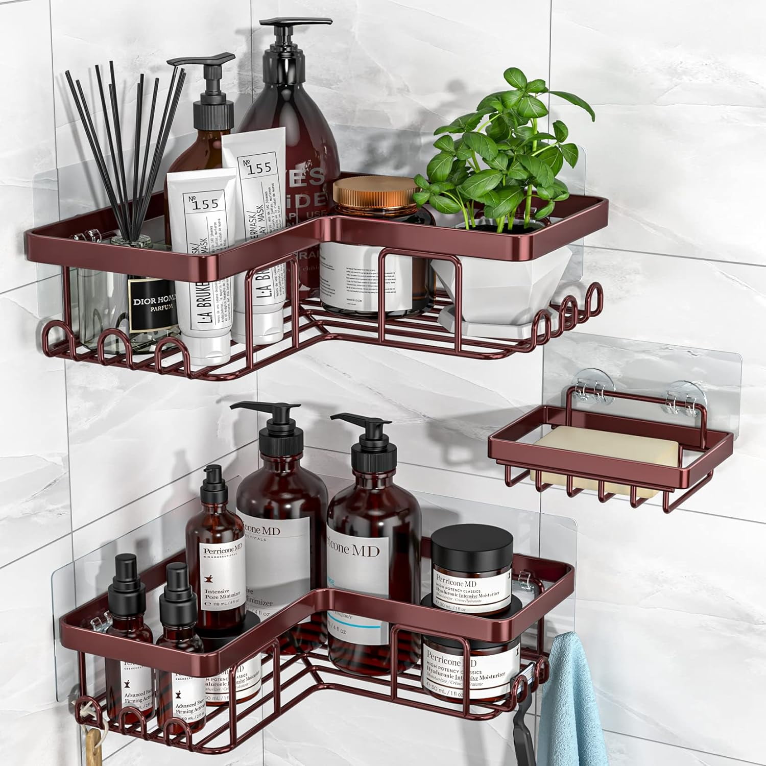 Corner Shower Caddy, Adhesive Bathroom Caddy with Soap Holder and 12 ...