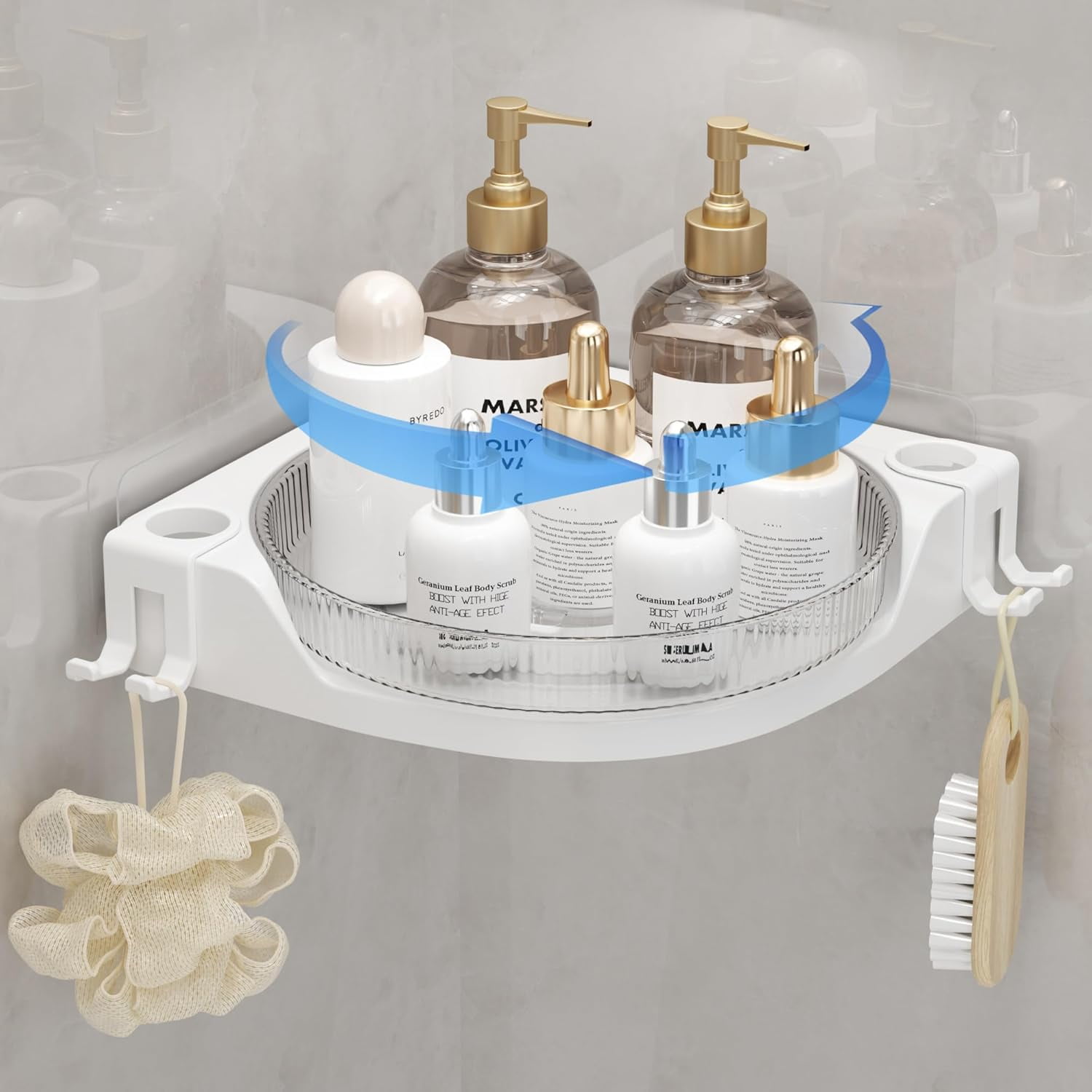 Corner Shower Caddy, Bathroom Wall 360° Rotating Shower Rack Adhesive ...