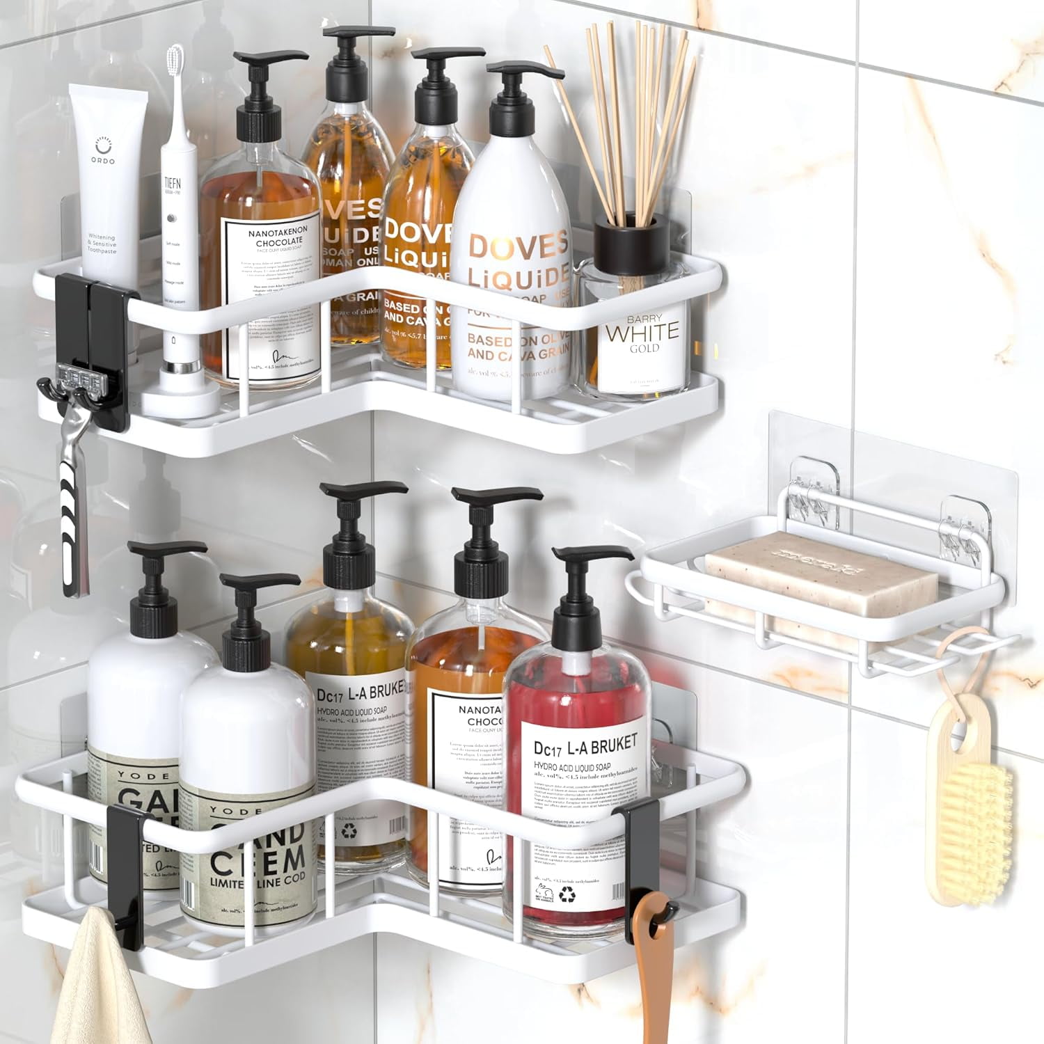 Corner Shower Caddy Organizer, 3-Pack Self-Adhesive Rustproof Bath ...