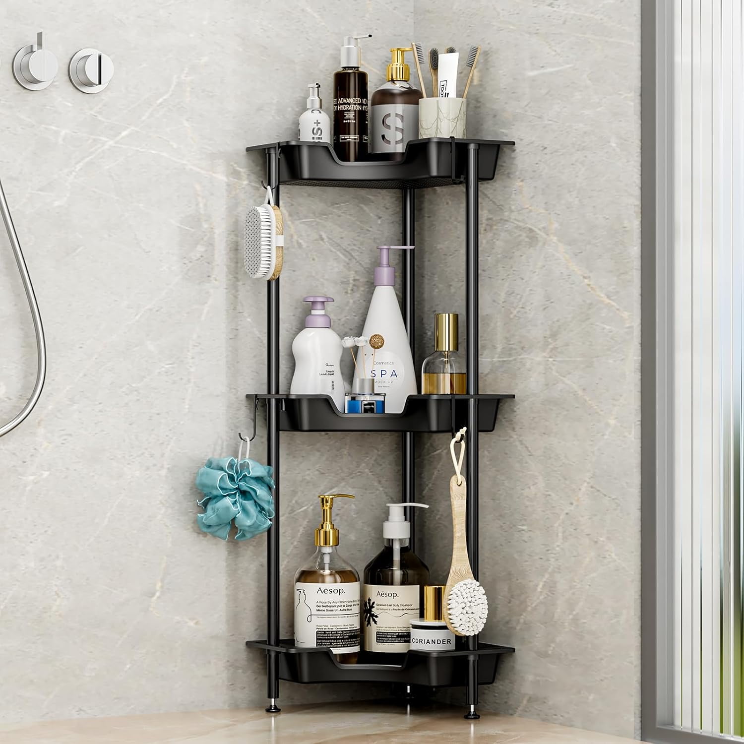 Corner Shower Caddy Organizer - 3 Tier Floor Standing Shower Organizer ...