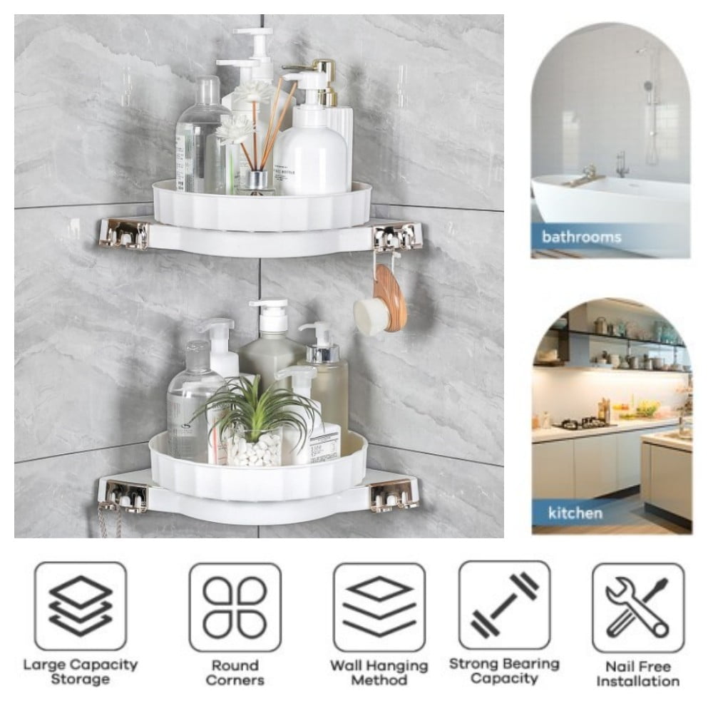 Corner Shower Caddy Adhesive Shower Corner Shelf 2-Pack 360° Rotating Corner Shower Storage ...