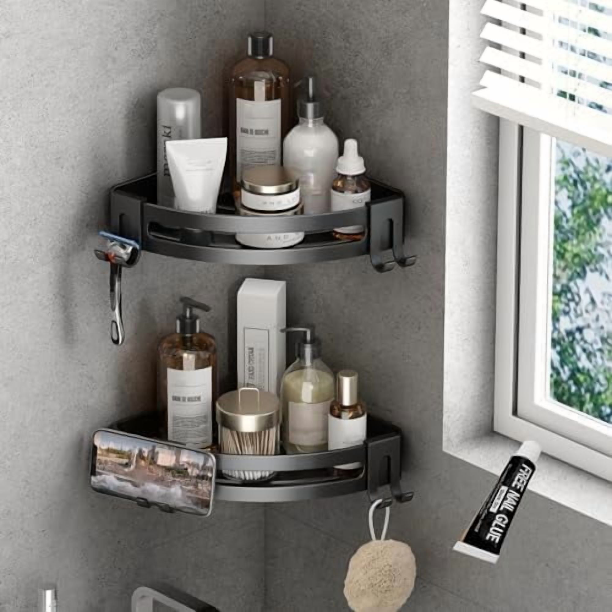 Corner Shower Caddy with Razor Holder Adhesive Shower Shelf Corner No ...