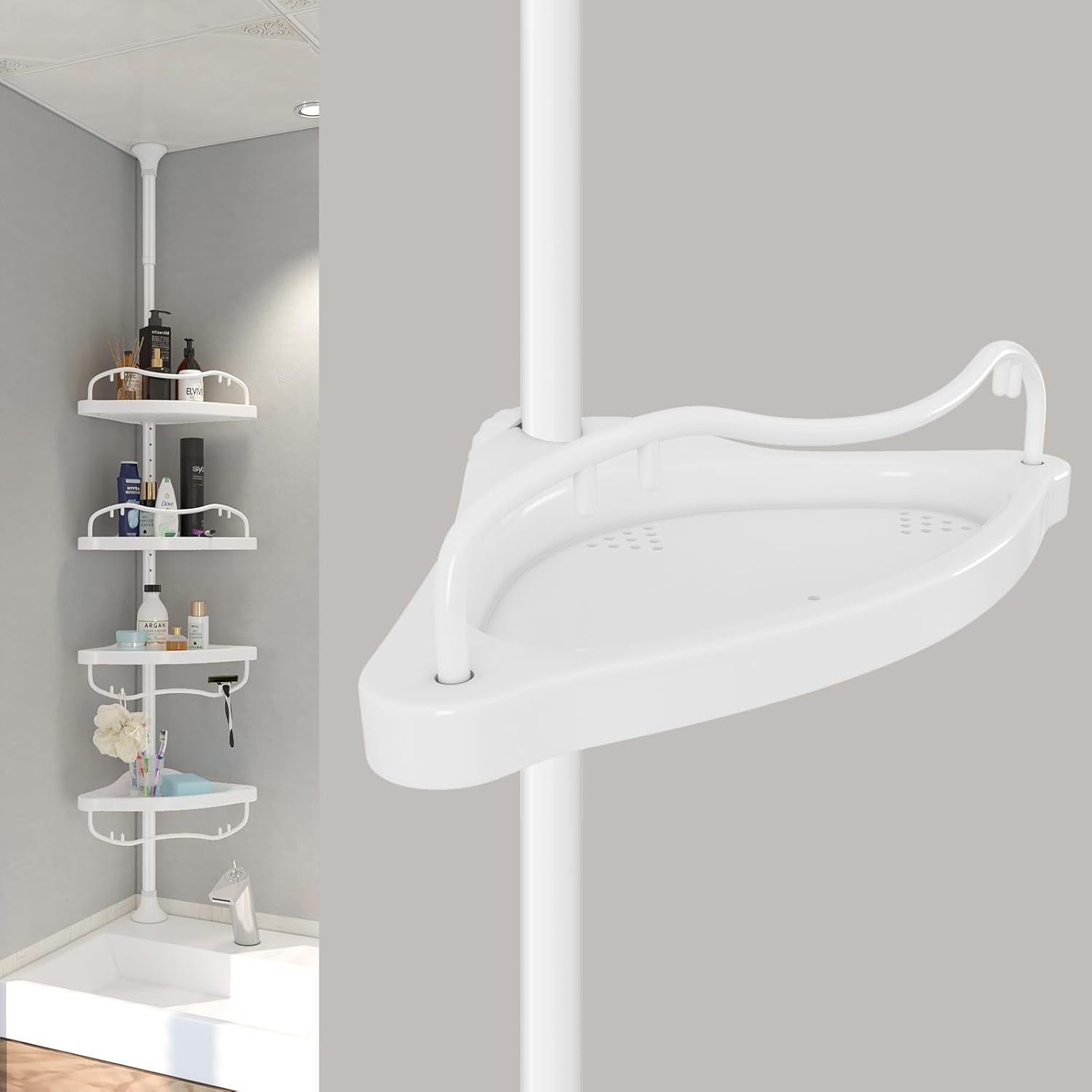 Corner Shower Caddy, Rustproof ABS Shower Shelves with 56-125 Inch ...
