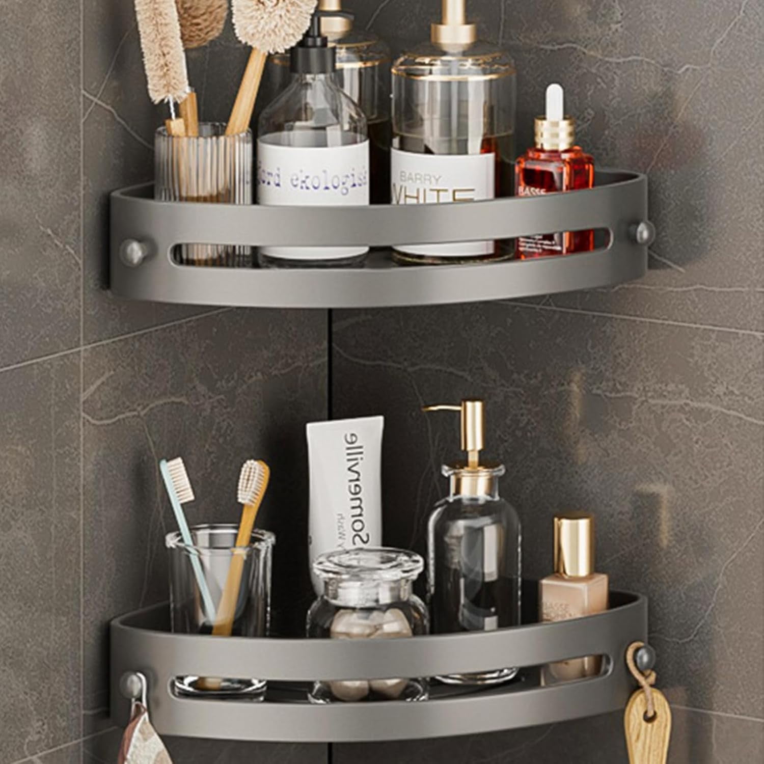 Corner Shower Caddy Shelf,No Punching Design,2-Tier Shower Organizer ...