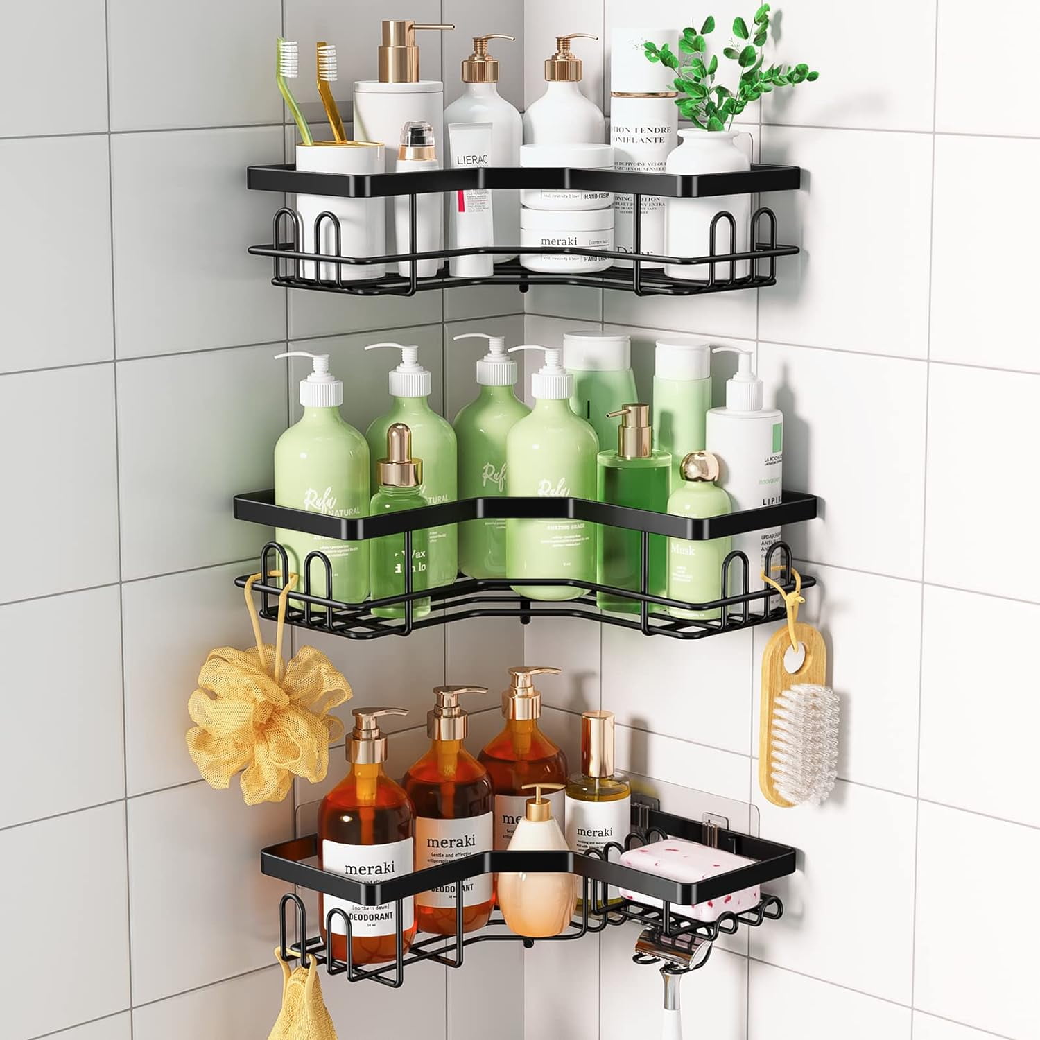 Corner Shower Caddy, Shower Organizer with Soap Holder, 14 Hooks ...