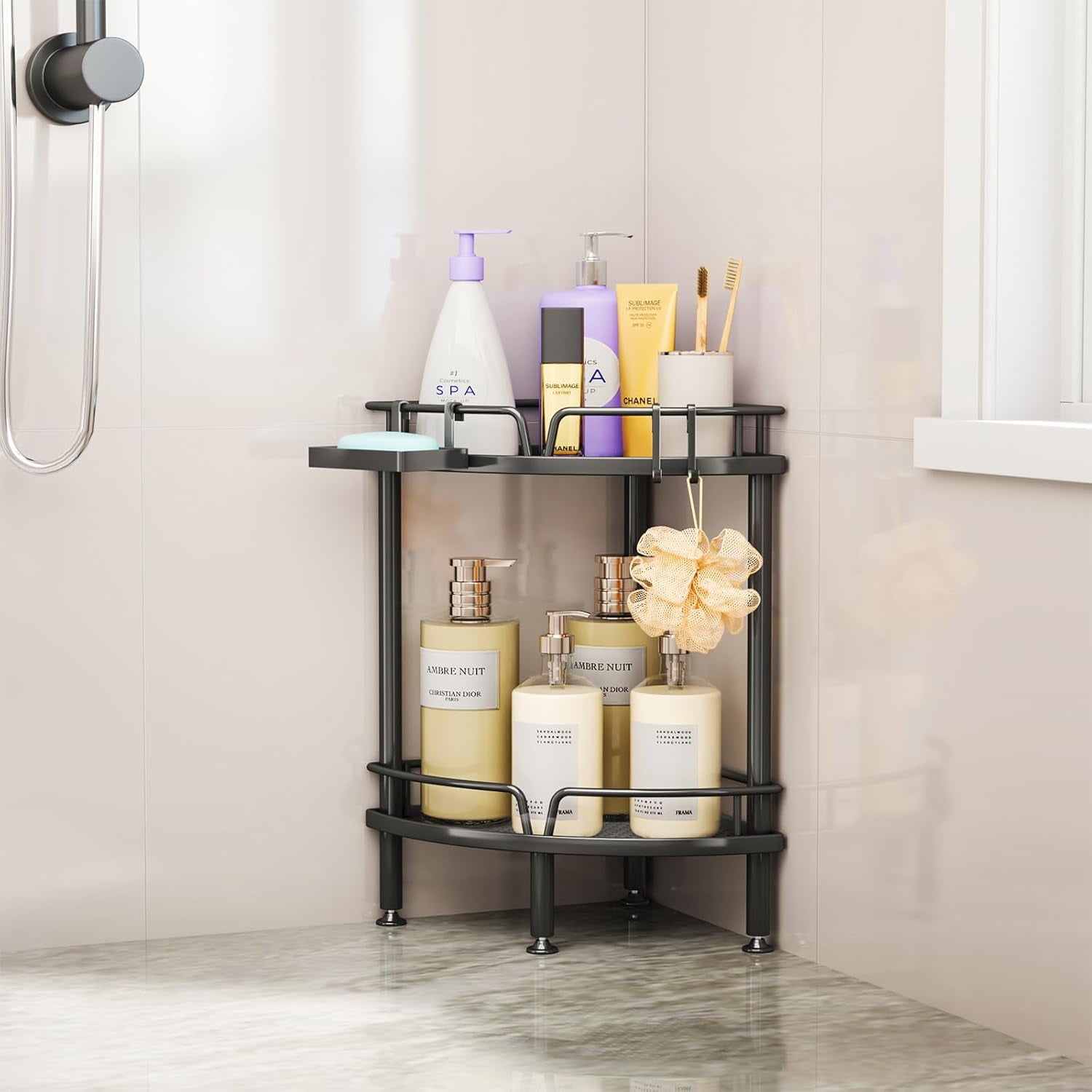 Corner Shower Caddy Stand - 2 Tier Shower Organizer with Soap Holder ...