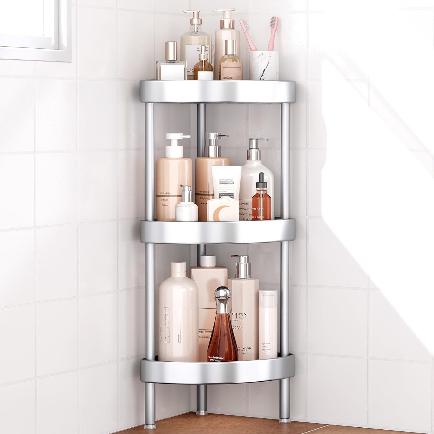 Corner Shower Caddy Stand-3 Tier Rustproof Anodized Aluminum Standing ...