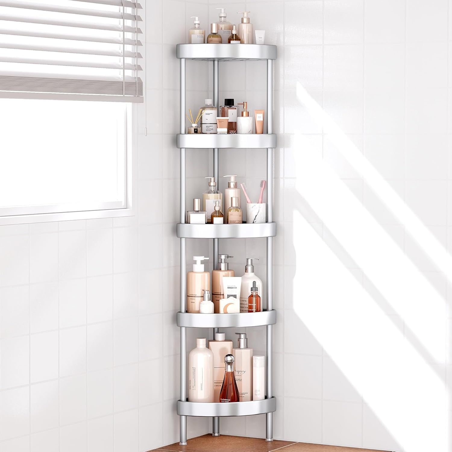 Corner Shower Caddy Stand-5 Tier Rustproof Anodized Aluminum Standing ...