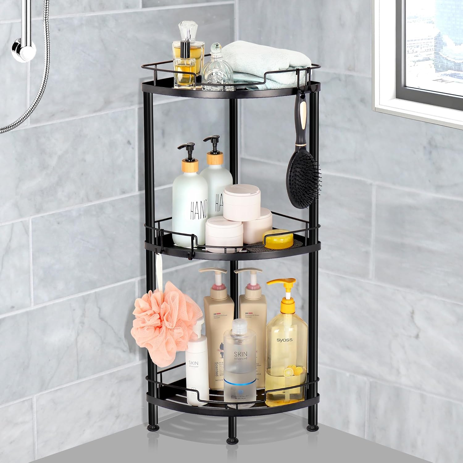 Corner Shower Caddy Stand, Metal Floor Standing Shower Organizer with 4 ...