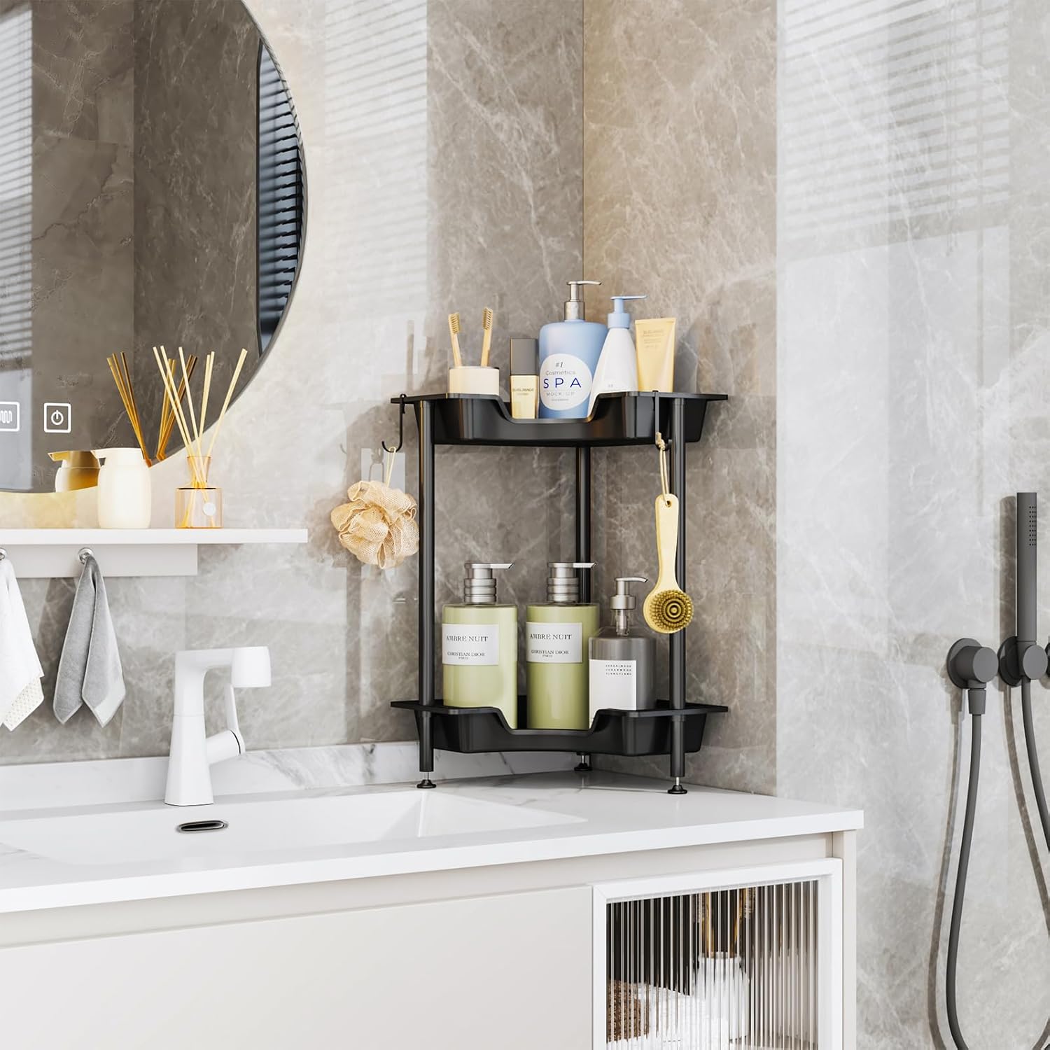 Corner Shower Caddy Standing - 2 Tier Floor Standing Shower Organizer ...