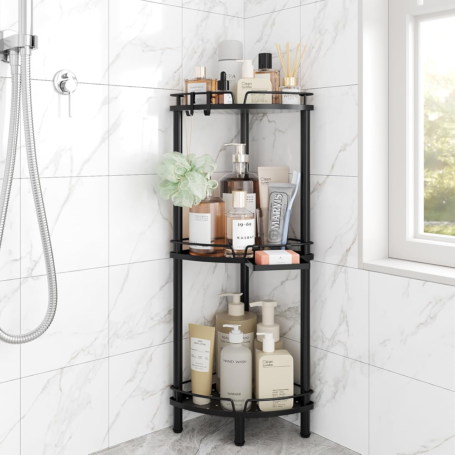 Corner Shower Caddy Standing, 3 Tier Rustproof Metal Shower Organizer ...