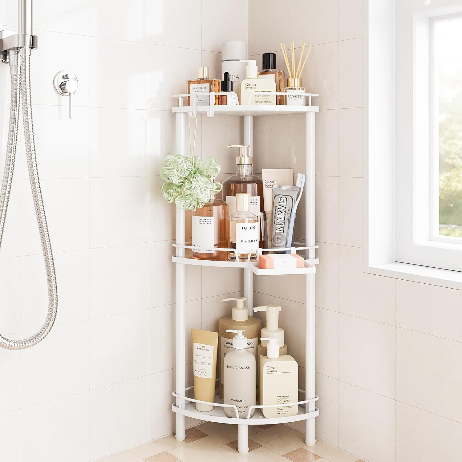 Corner Shower Caddy Standing, 3 Tier Rustproof Metal Shower Organizer ...