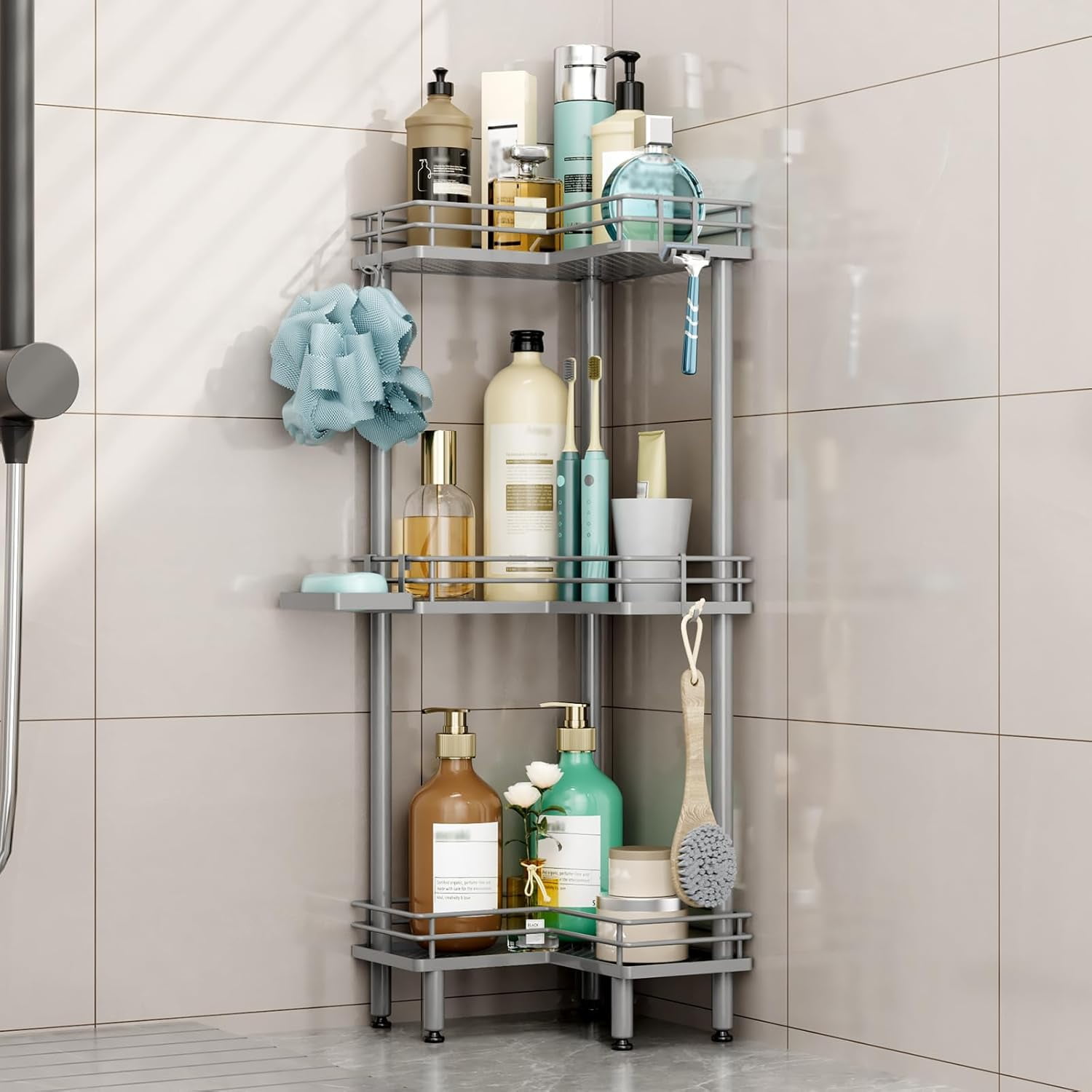 Corner Shower Caddy Standing - 3 Tier Shower Organizer Corner with Soap ...