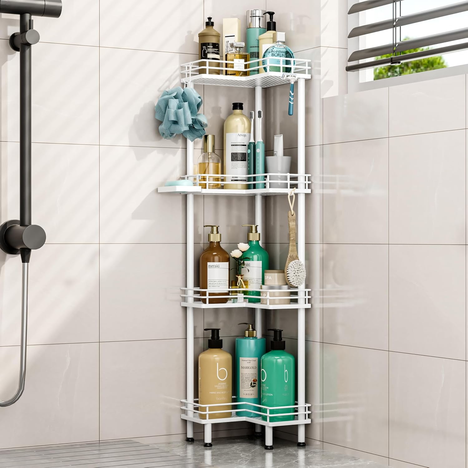 Corner Shower Caddy Standing - 3 Tier Shower Organizer Corner with Soap ...