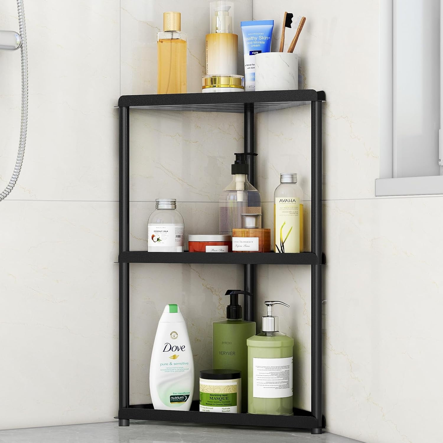 Corner Shower Caddy Standing, 3 Tier Shower Organizer Stand, Metal ...