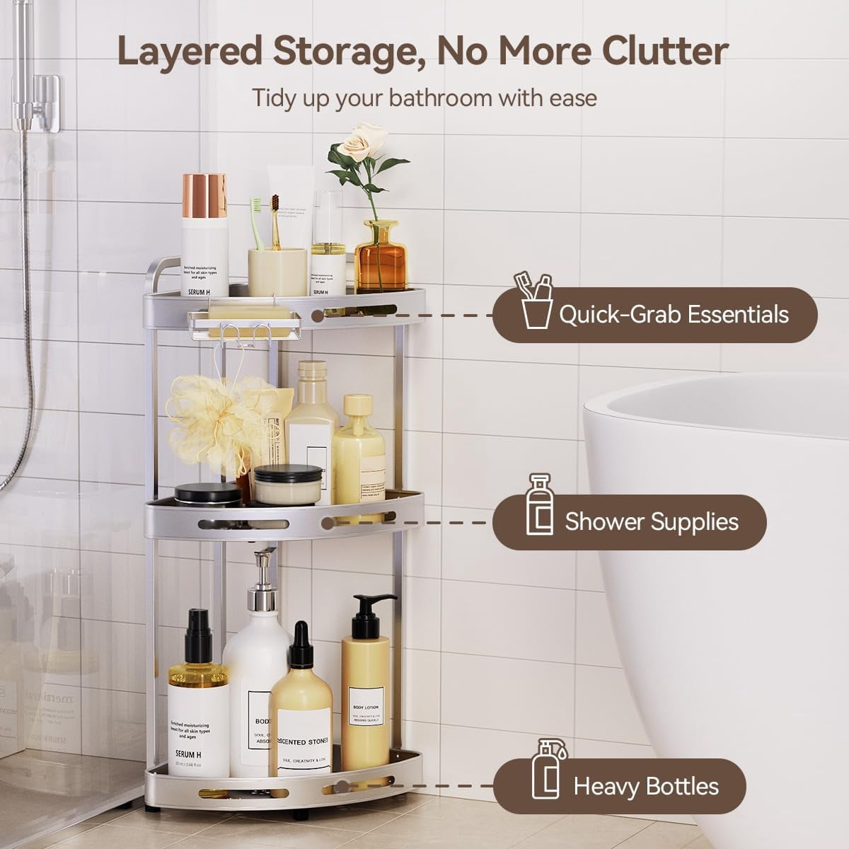 Corner Shower Caddy Standing, 3 Tier Shower Organizer Stand with Soap ...