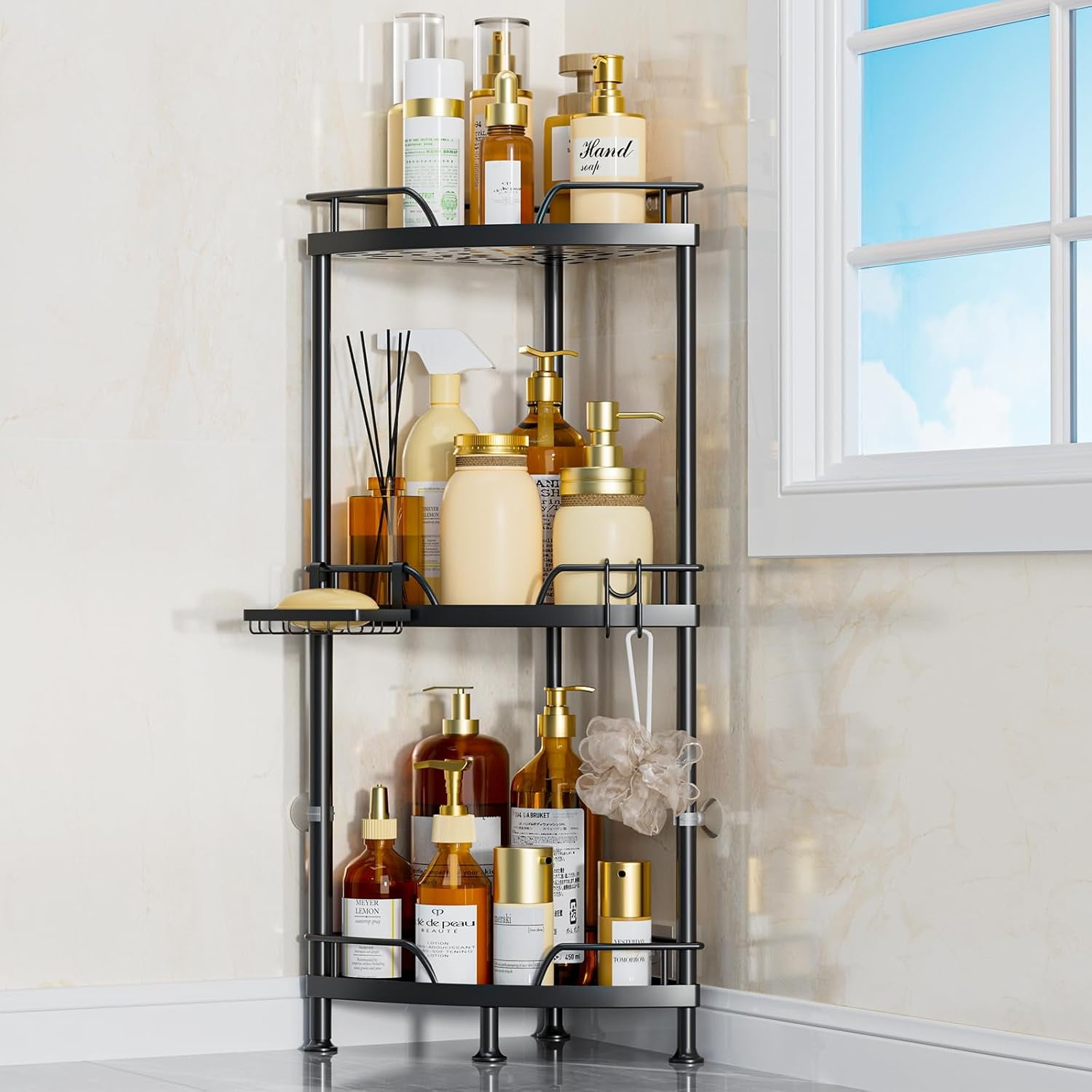 Corner Shower Caddy Standing 3 Tier Shower Shelf Organizer for Bathroom ...
