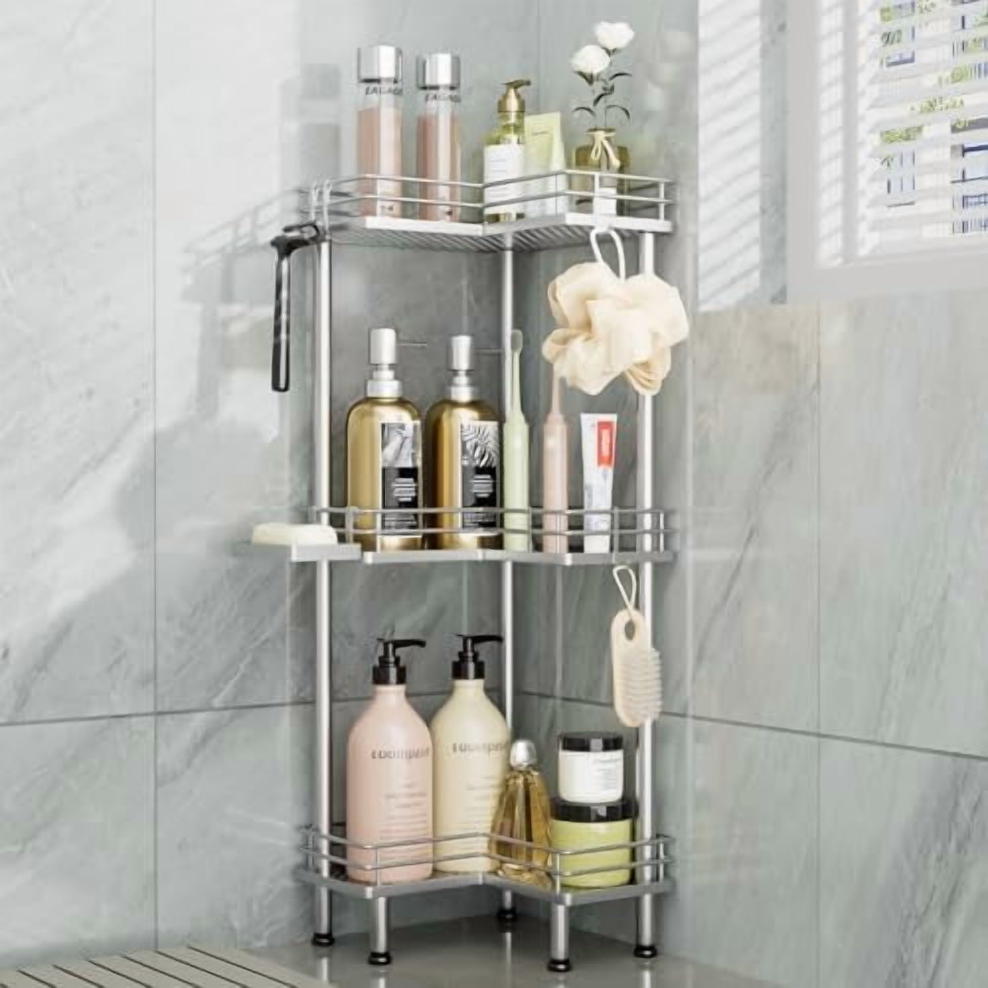 Corner Shower Caddy Standing - 3-Tier Stainless Steel Shower Organizer ...
