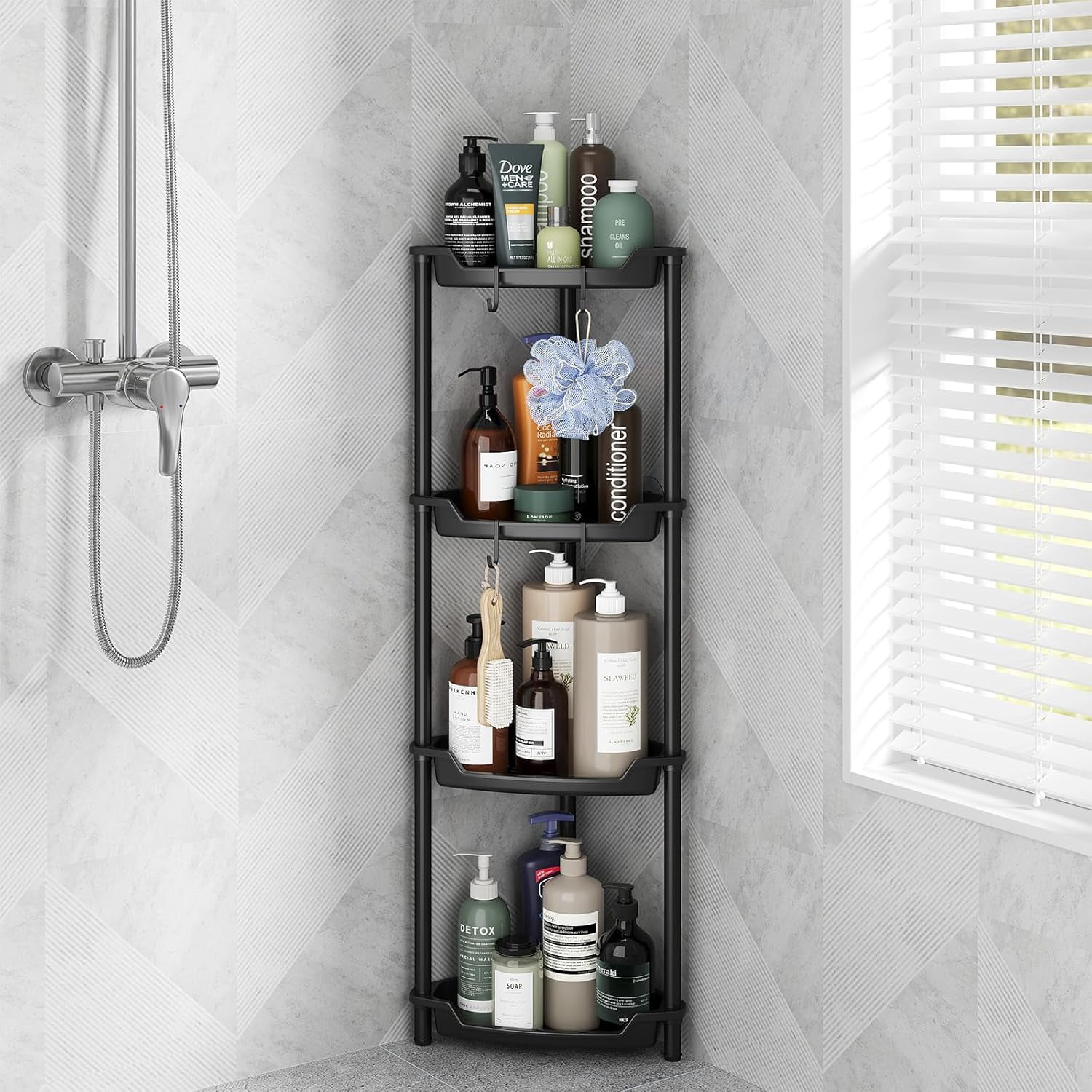 Corner Shower Caddy Standing, 4 Tier Floor Standing Shower Organizer ...