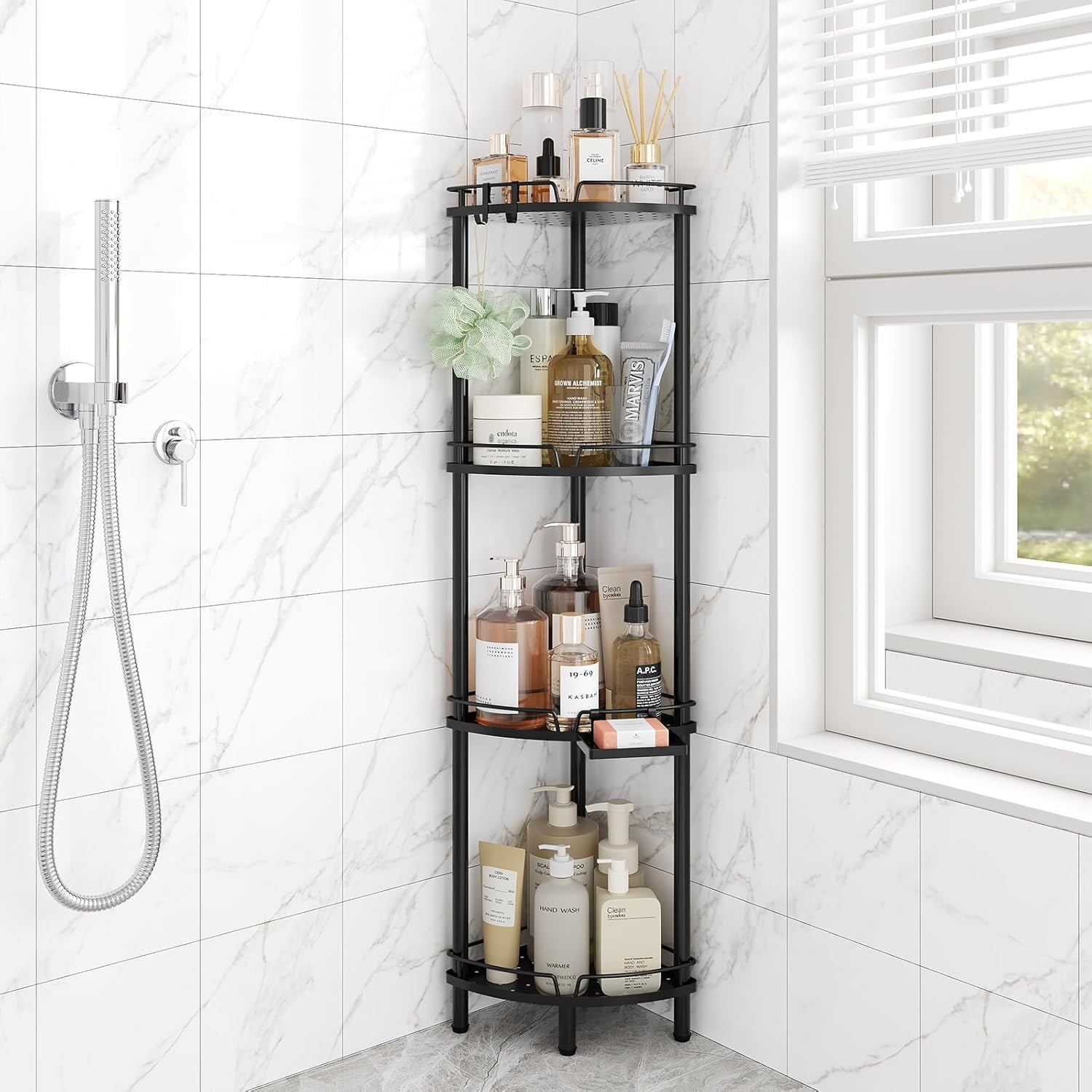 Corner Shower Caddy Standing, 4 Tier Rustproof Metal Shower Organizer with Soap Holder, Floor ...