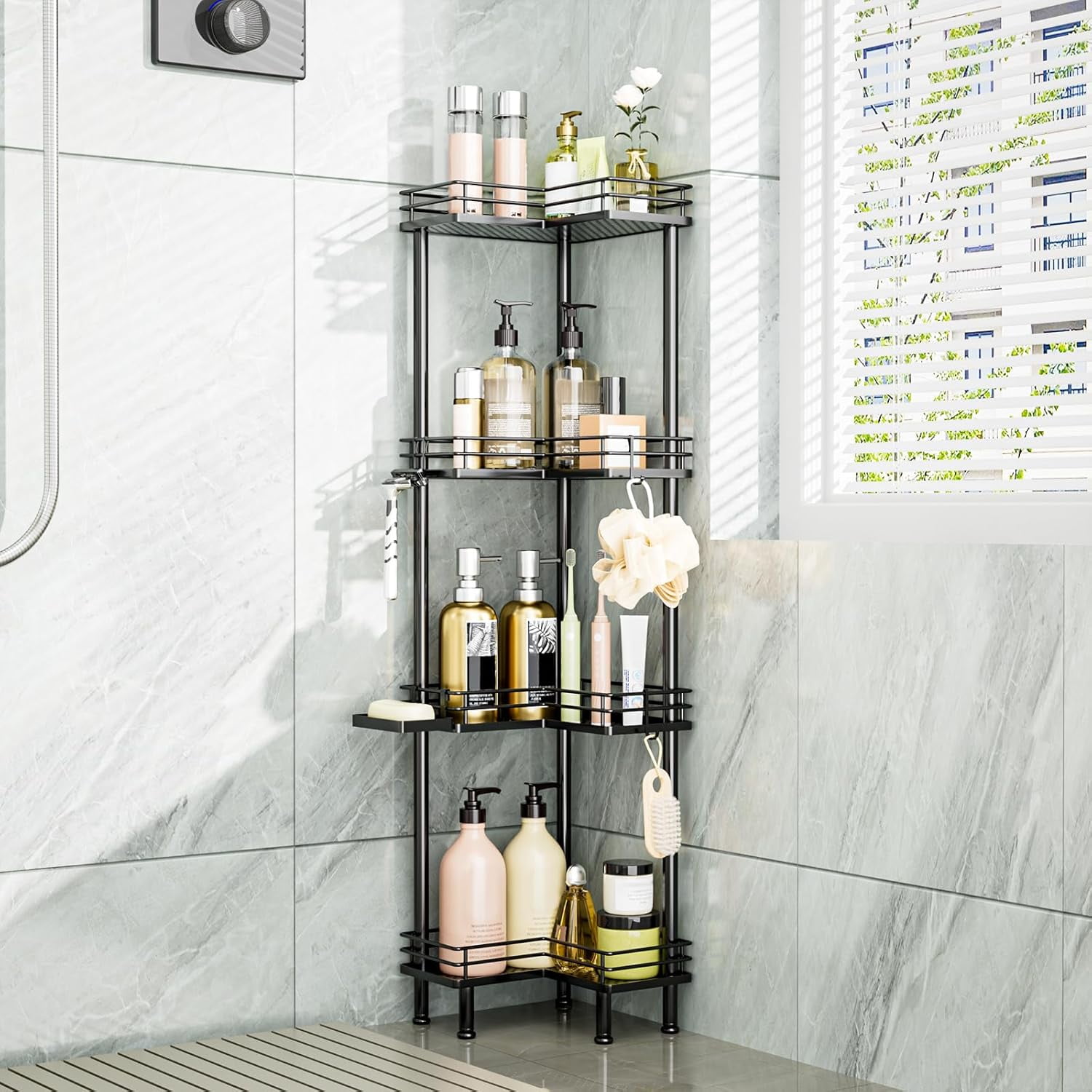 Corner Shower Caddy Standing - 4-Tier Stainless Steel Shower Organizer ...
