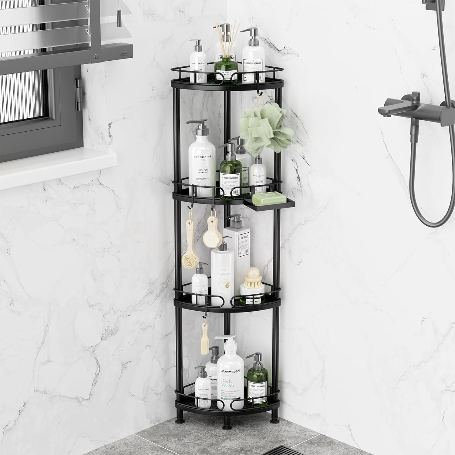 Corner Shower Caddy Standing - 4 Tier Stainless Steel Shower Organizer ...
