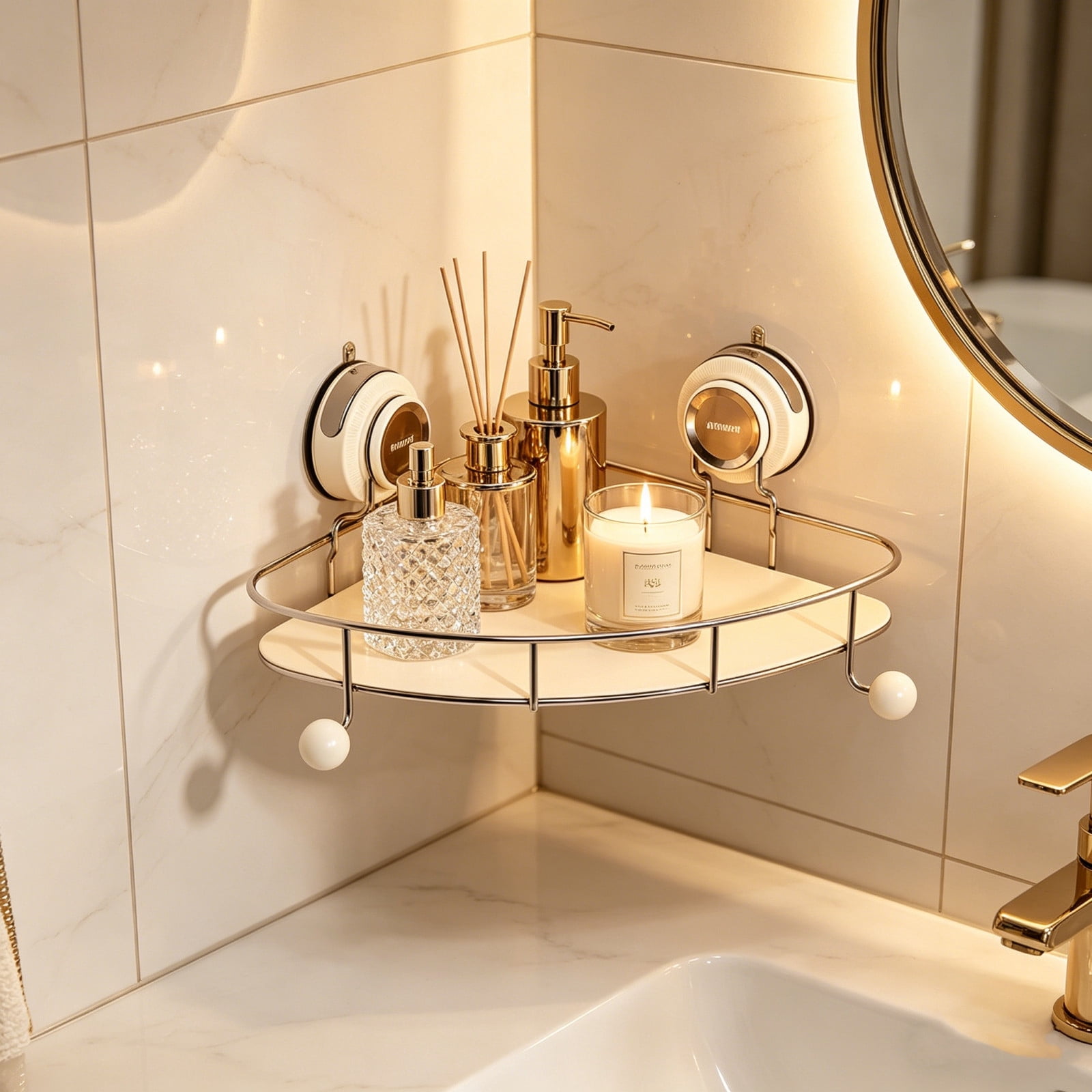 Corner Shower Caddy Suction Cup No Drilling Bathroom Shelf - Triangle ...
