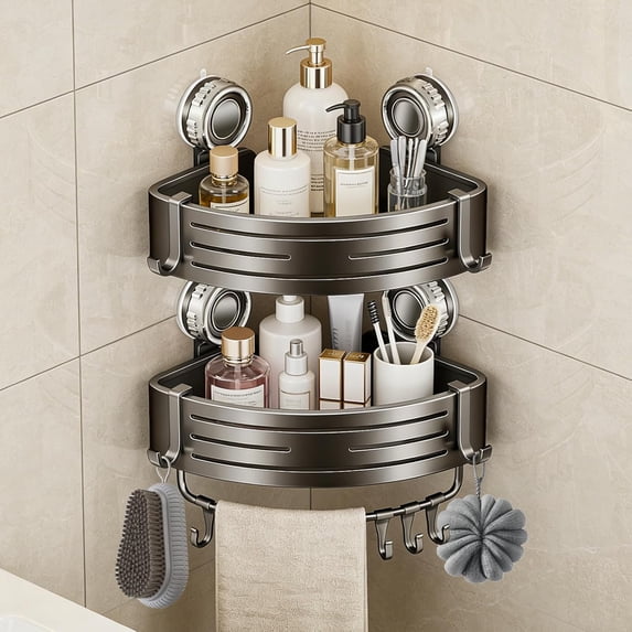 Corner Shower Caddy,Suction Cup Shower Bathroom Wall Shelf,No Drill ...