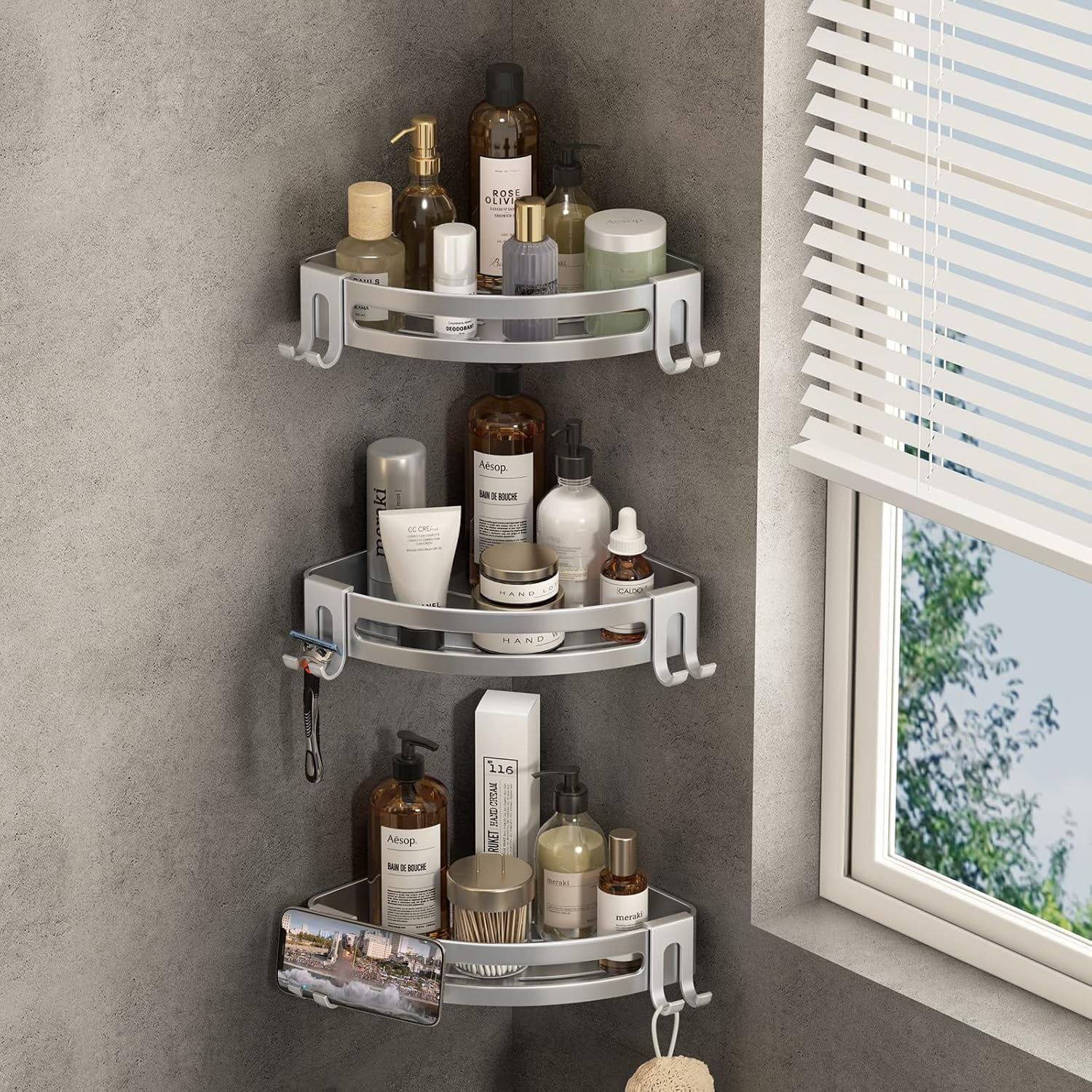 Corner Shower Caddy Suction Cup Shower Shelf Corner No Drilling ...