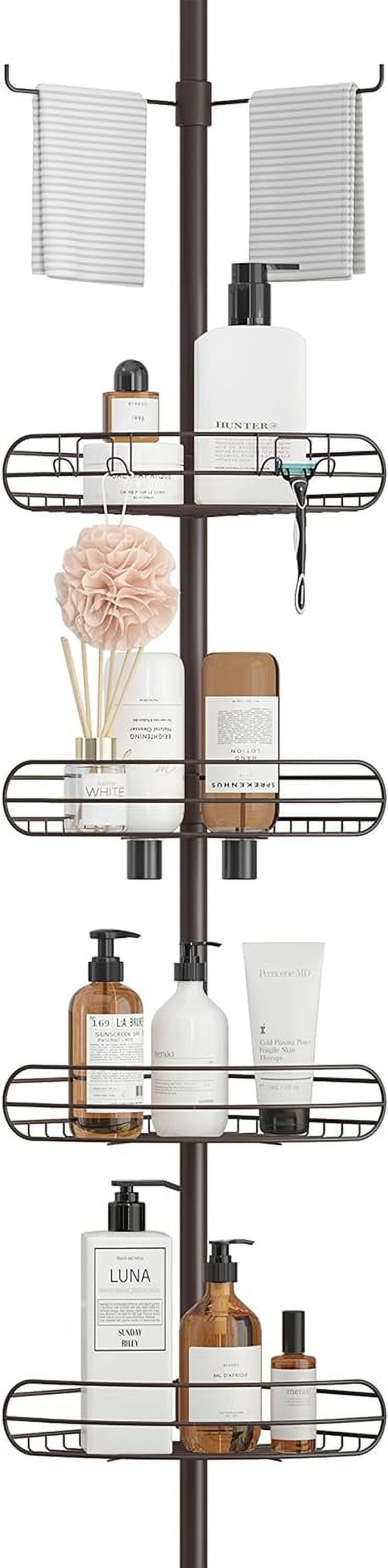 Corner Shower Caddy Tension Pole, 4-Tier Adjustable Shower Shelves ...