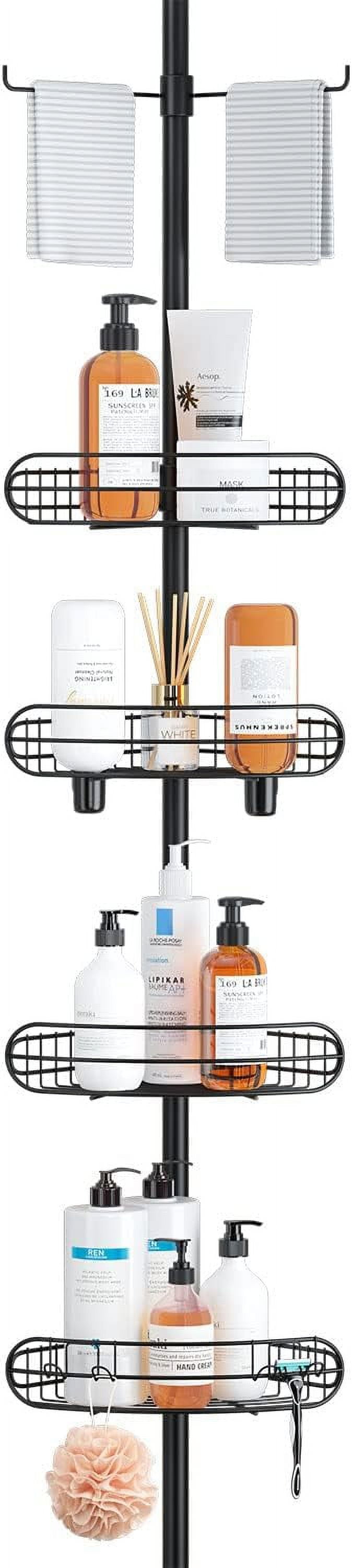 Corner Shower Caddy Tension Pole, 4-Tier Adjustable Shower Shelves, Rustproof Bathroom Shower ...