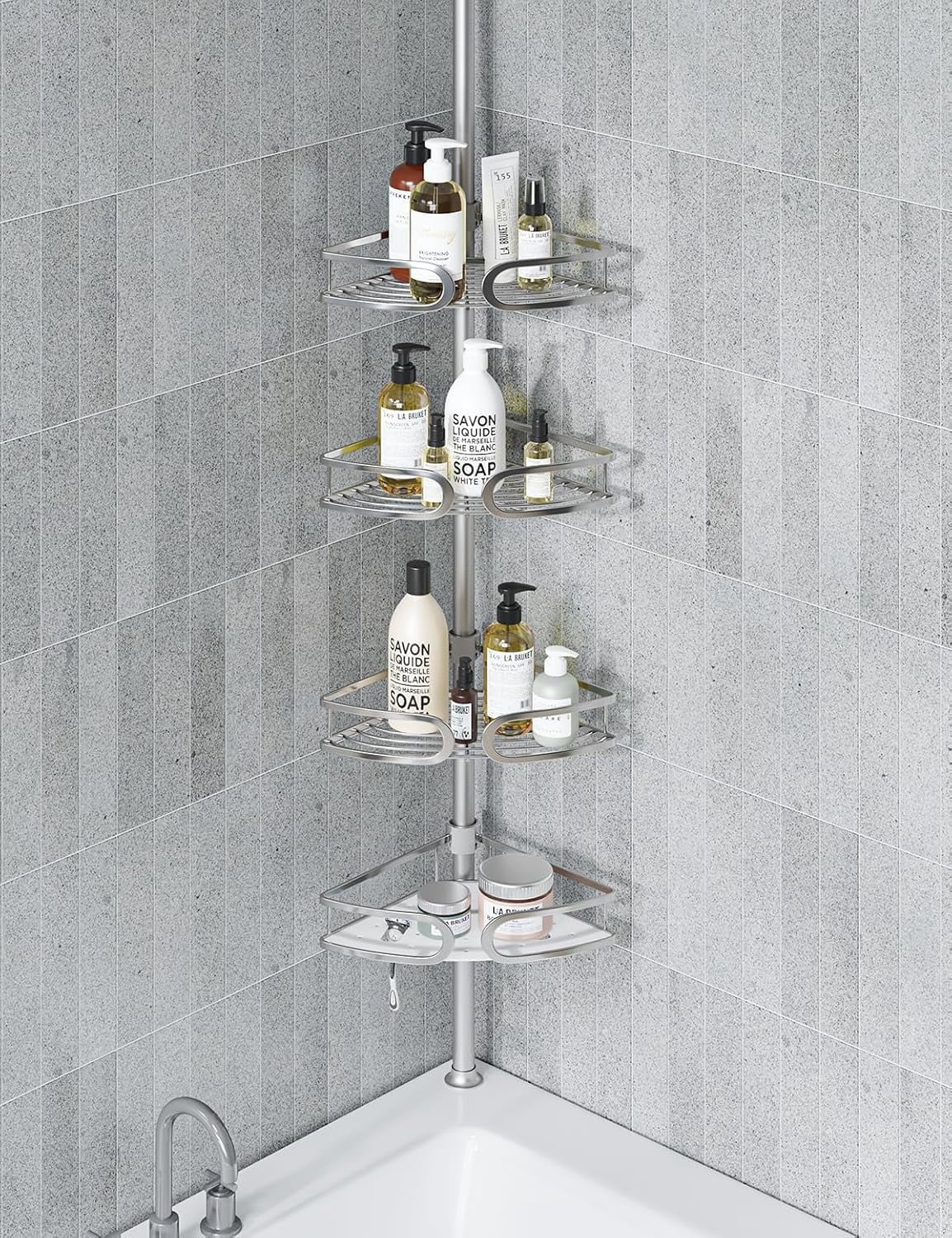 Corner Shower Caddy Tension Pole, 4-Tier Aluminum Shower Shelves for ...