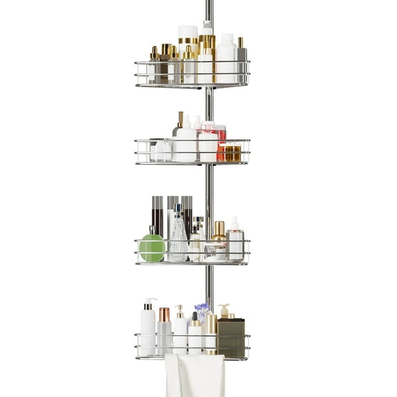 Corner Shower Caddy Tension Pole, 4 Tier Bathroom Organizer Shelves ...