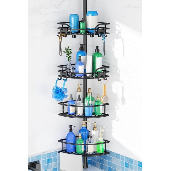 Corner Shower Caddy Tension Pole: 4-Tier Large Capacity Bathroom ...