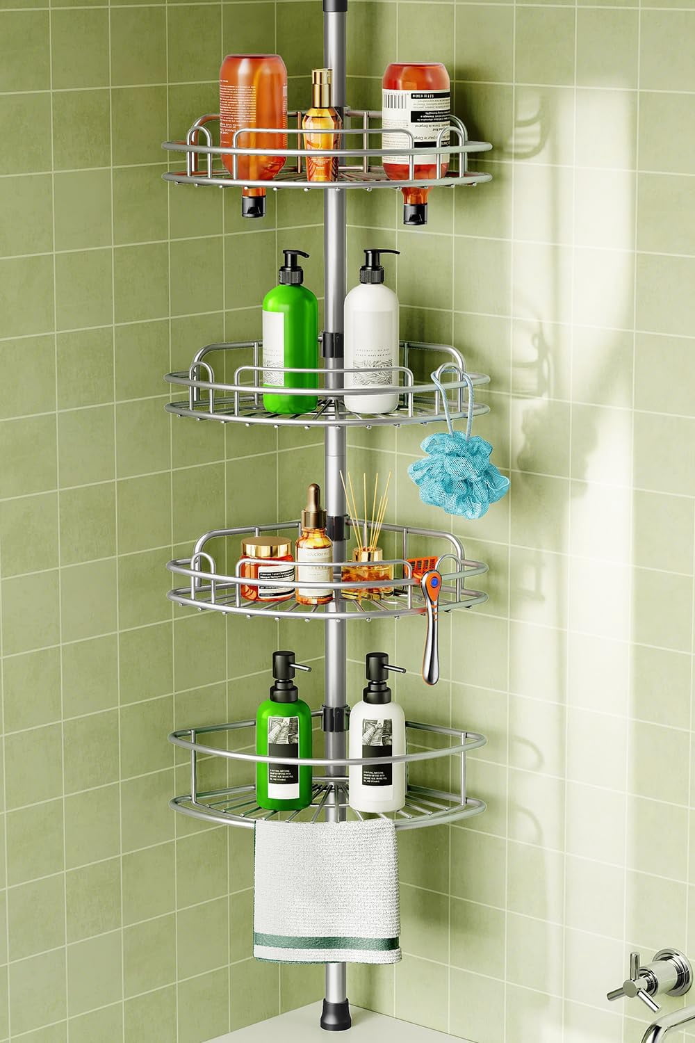 Corner Shower Caddy Tension Pole: 4-Tier Rust-Resistant Adjustable ...