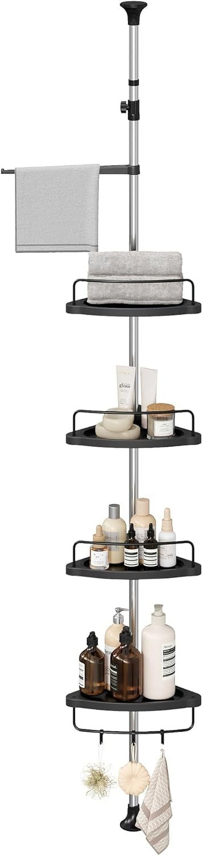Corner Shower Caddy Tension Pole, 4-Tier Rust-Resistant Shower Organizer, Shower Shelf, Drill ...
