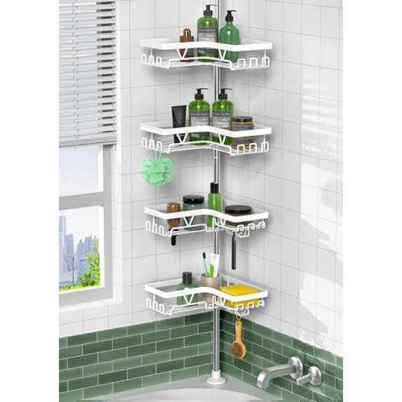 Corner Shower Caddy Tension Pole - 4-Tier Rustproof Bathroom Organizer ...