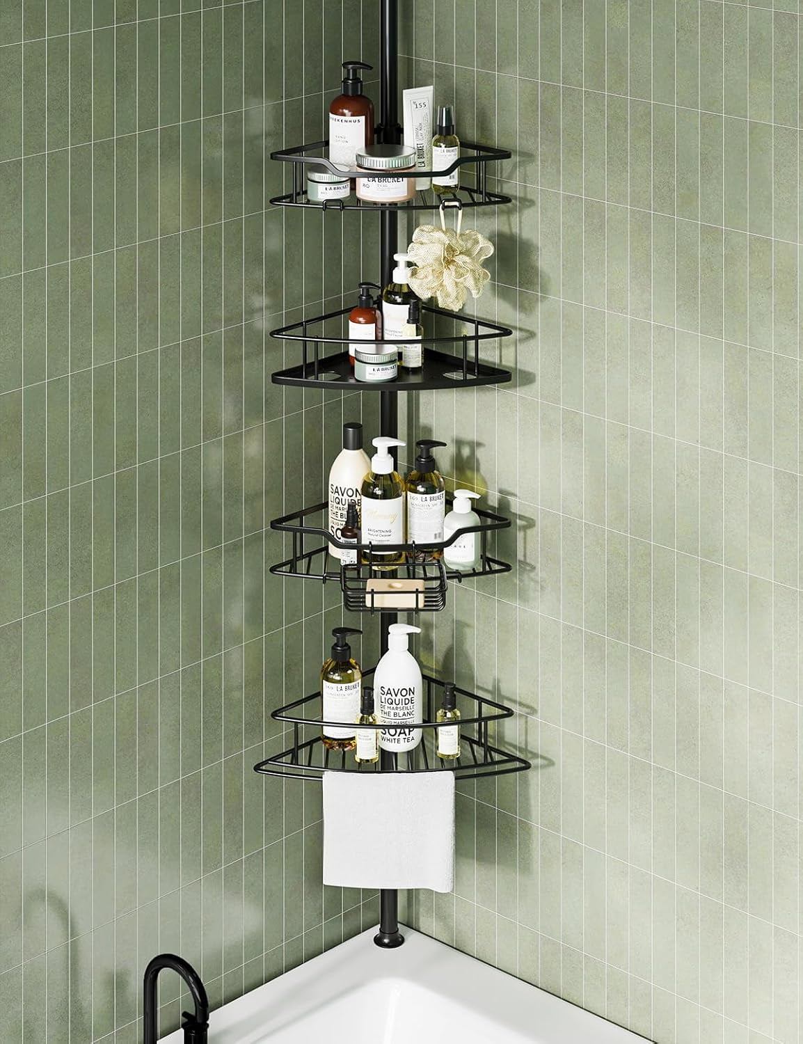 Corner Shower Caddy Tension Pole, 4-Tier Rustproof Shower Shelves for ...
