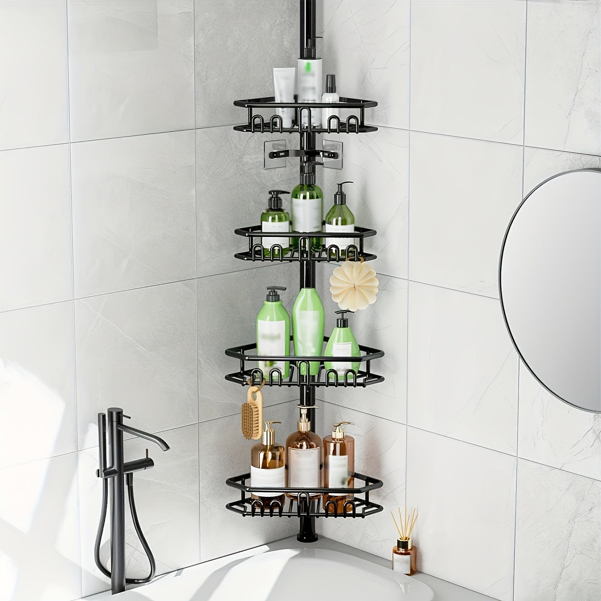 Corner Shower Caddy Tension Pole: 4 Tier Shampoo Storage Organizer For Inside Shower ...