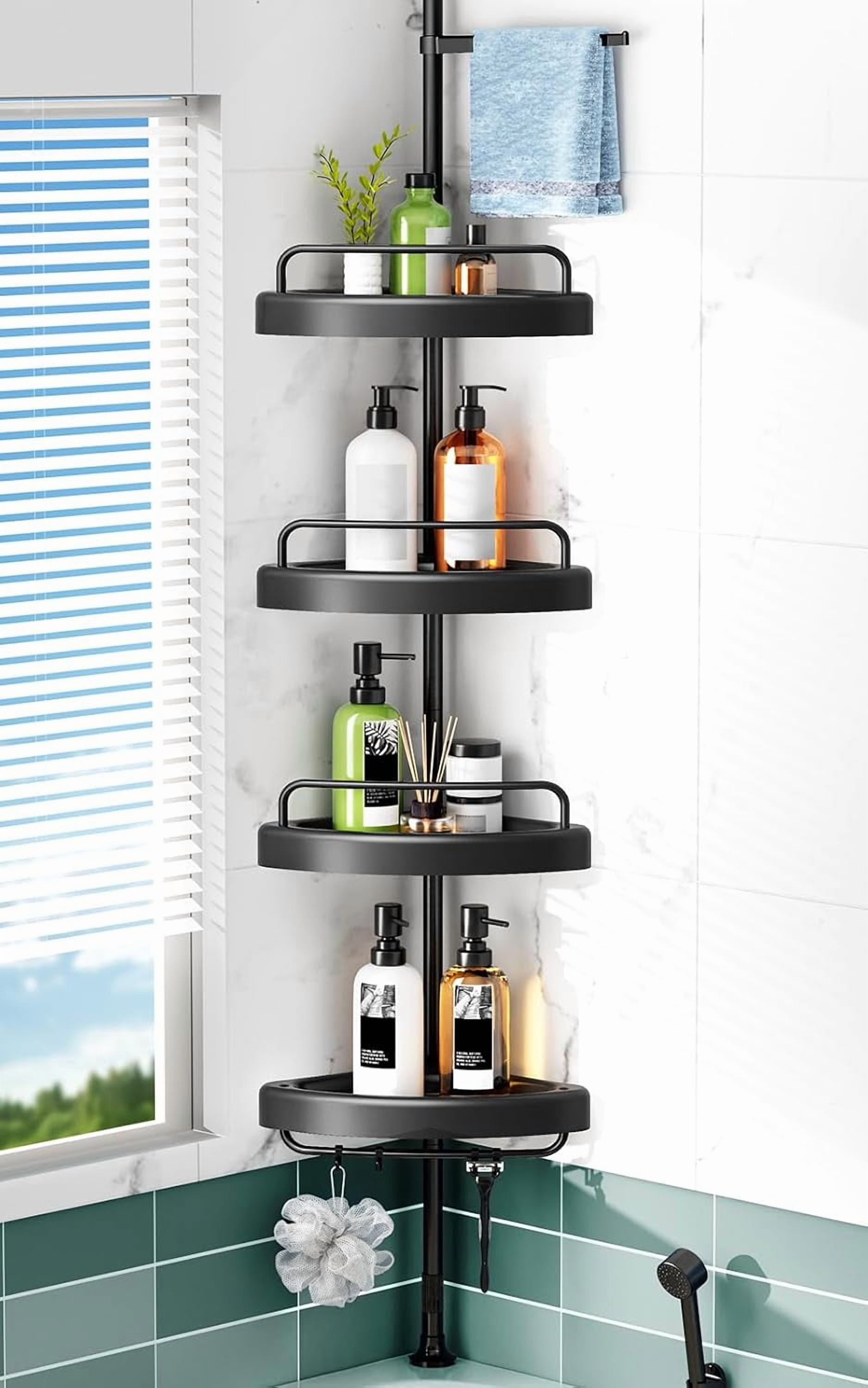 Corner Shower Caddy Tension Pole: 4 Tier Shampoo Storage Organizer for ...