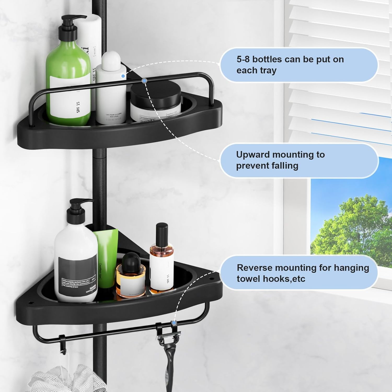 Corner Shower Caddy Tension Pole: 4 Tier Shampoo Storage Organizer for ...